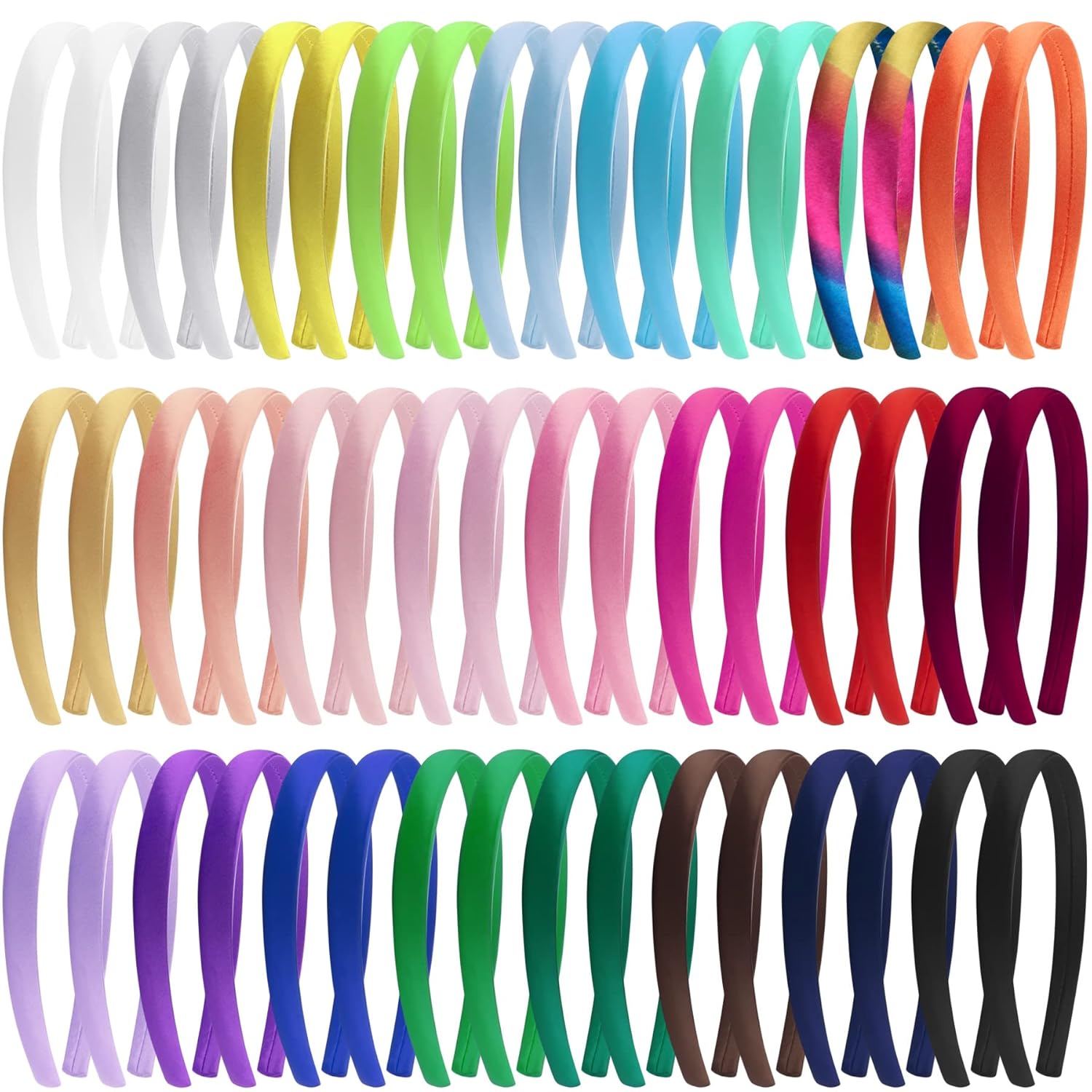 Amazon.com : Duufin 50 Pieces Satin Headbands 1.5 Centimeter DIY ...