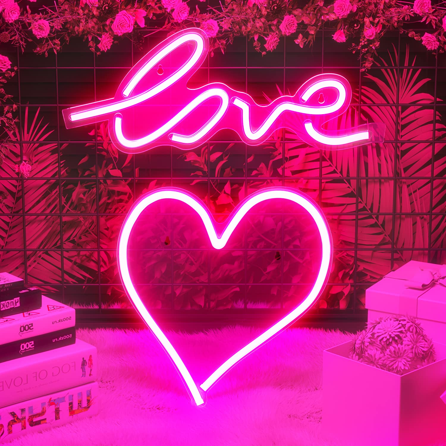 innoAura 2 Pack Neon Sign, Neon Signs for Wall Decor Love Heart Pink ...