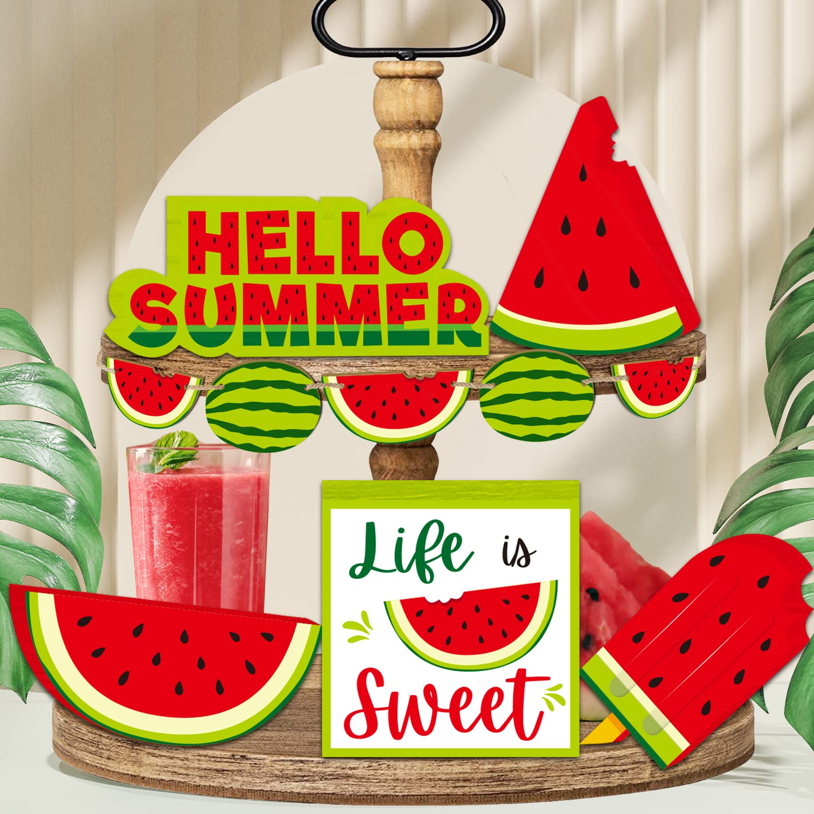 Amazon.com : Summer Tiered Tray Decor Watermelon Tray Decorations ...