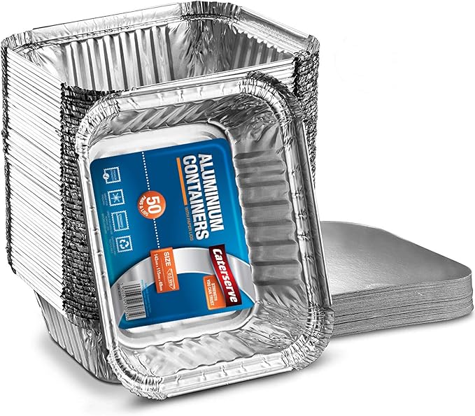 Caterserve 50 Small Aluminum Foil Trays Containers with Paper Lids ...