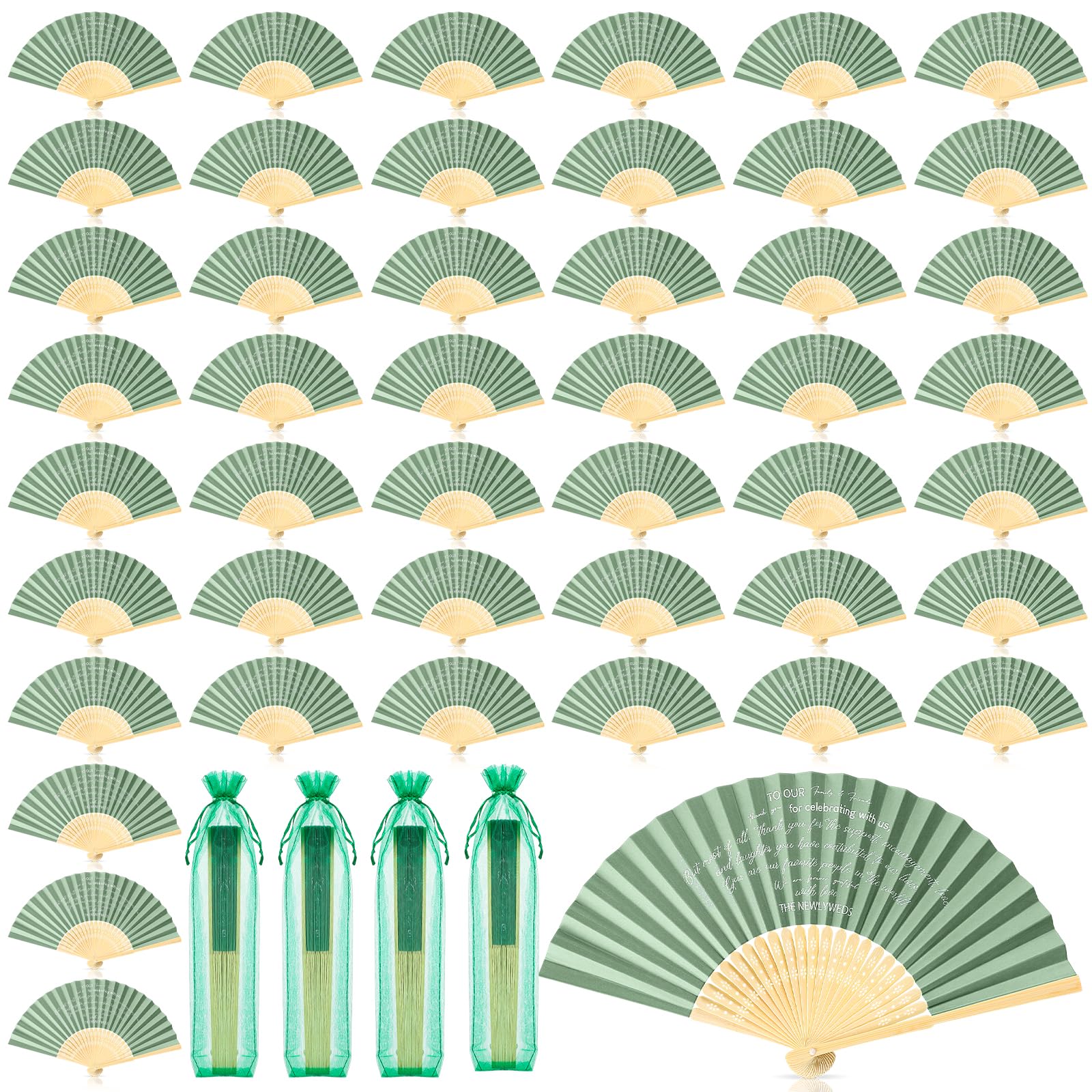 Amazon.com: Pinkunn 100 Pcs Sage Green Folding Fans for Wedding Paper ...