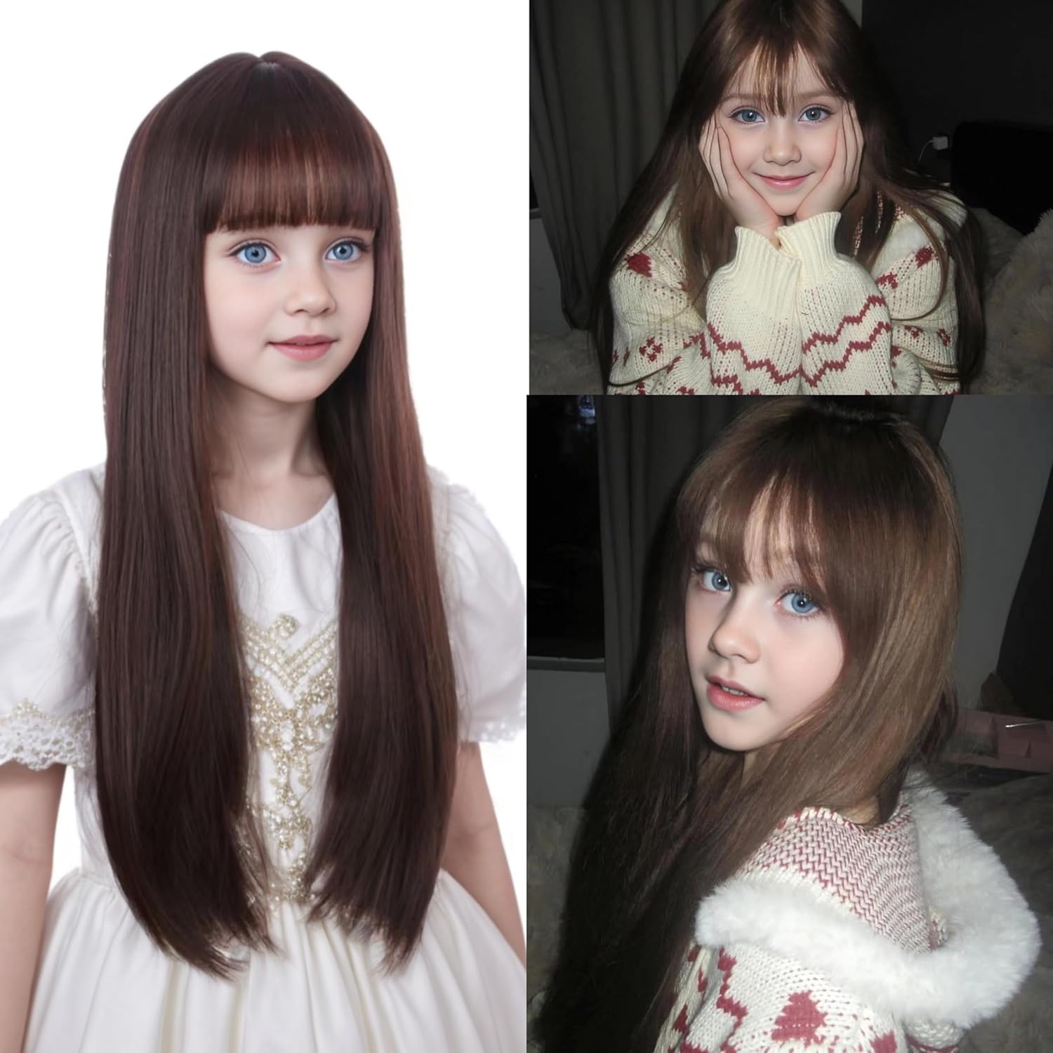Amazon.com: Ufindcos Brown Wig for Kids Long Brown Wig Long Straight ...