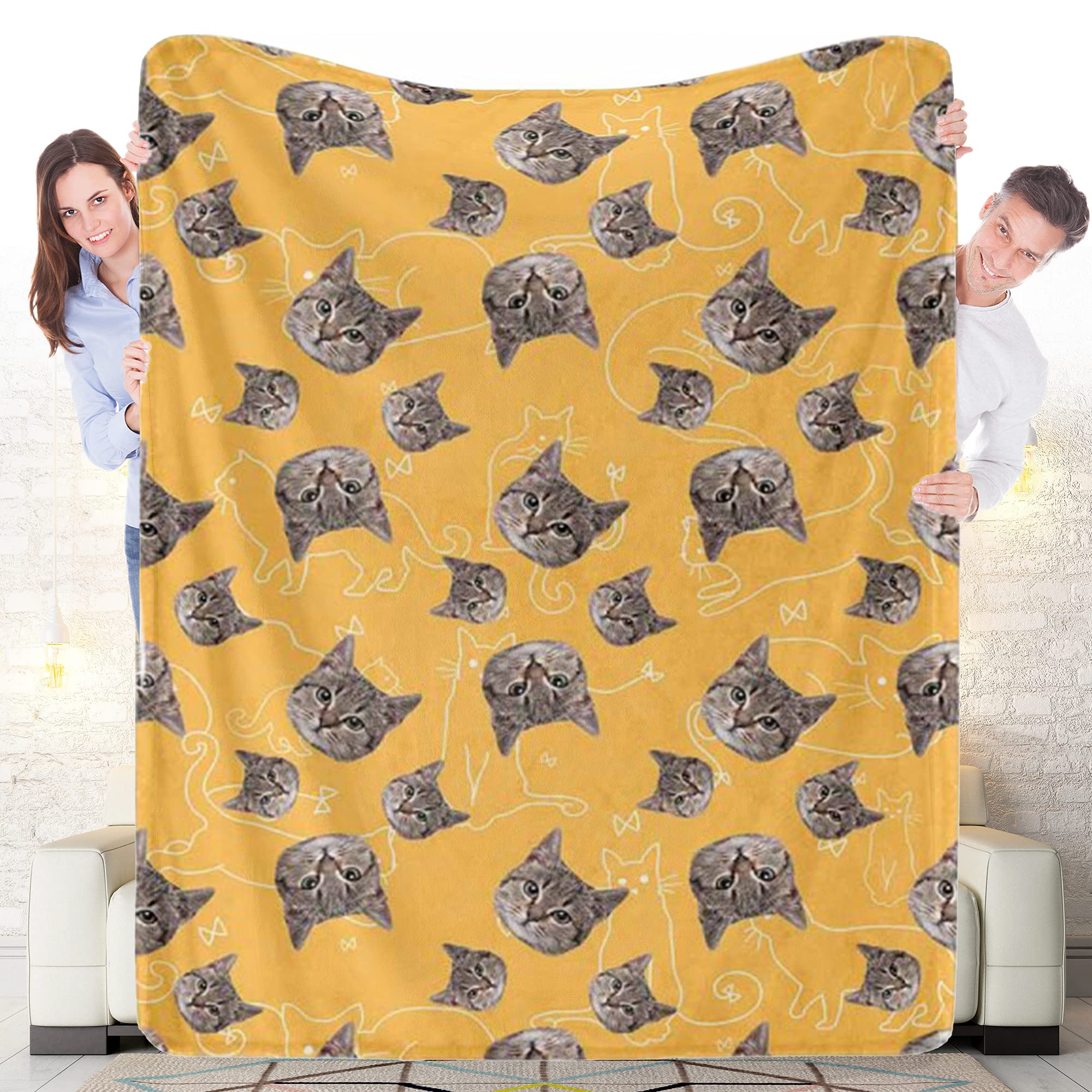 Amazon.com: DIYKST Custom Cats Faces Throw Collage Blanket Customized ...
