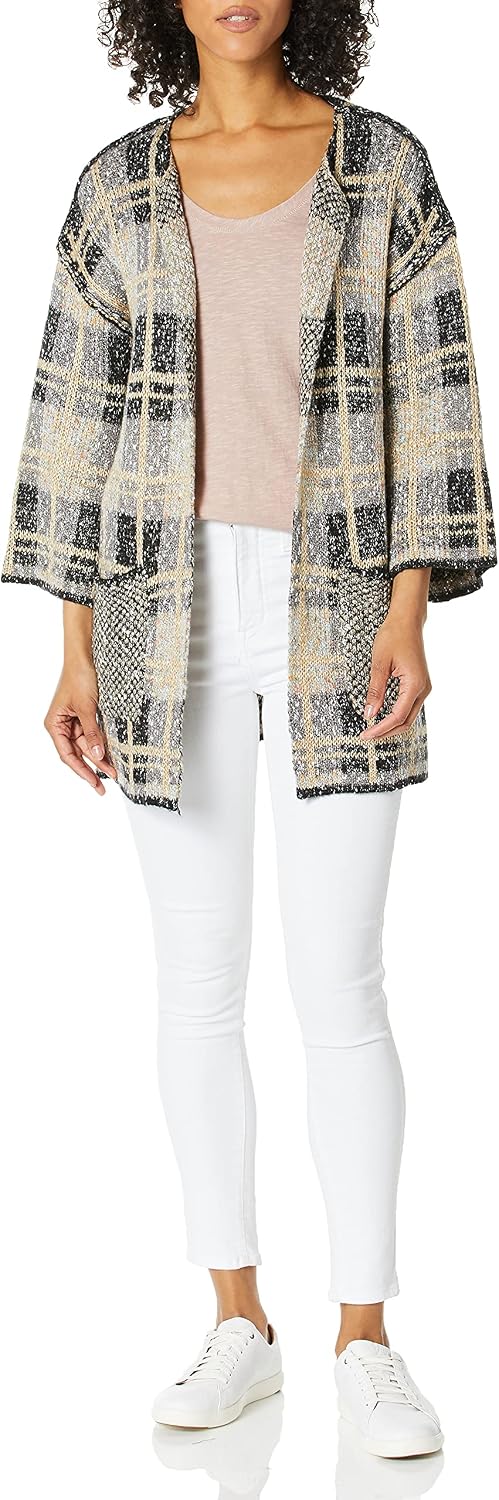 Democracy Women's 3/4 Sleeve Reversible Open Cardigan Sweater, Gray, M ...