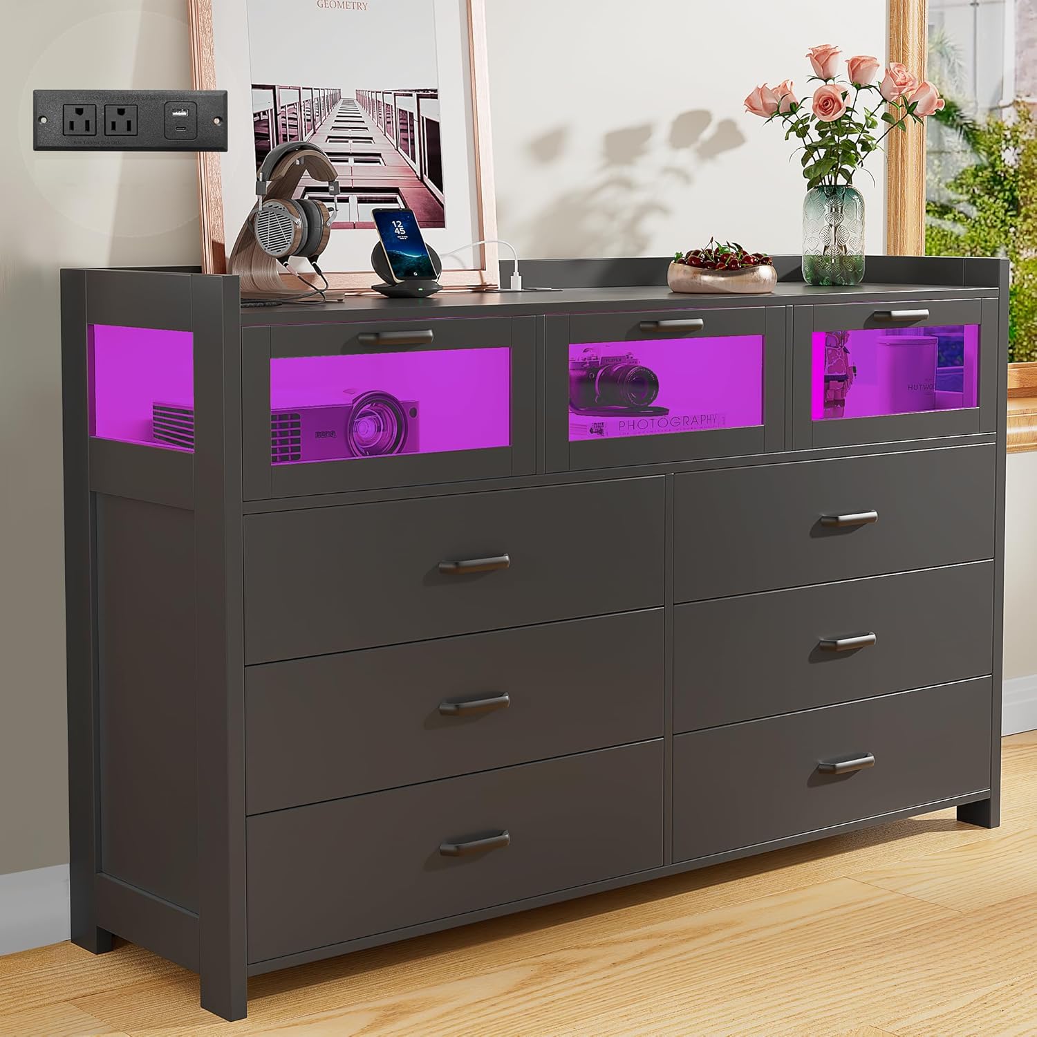 Amazon.com: Alohappy 9 Drawers Dresser for Bedroom, Black Dresser with ...