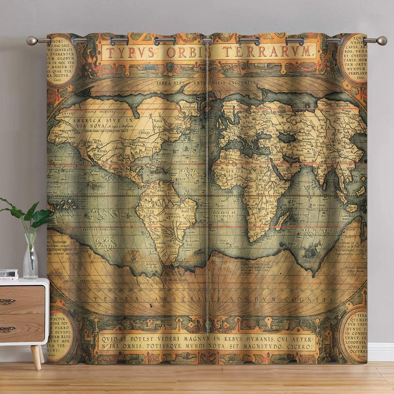 Amazon.com: Jekeno World Map Blackout Curtains World Map Vintage Print ...