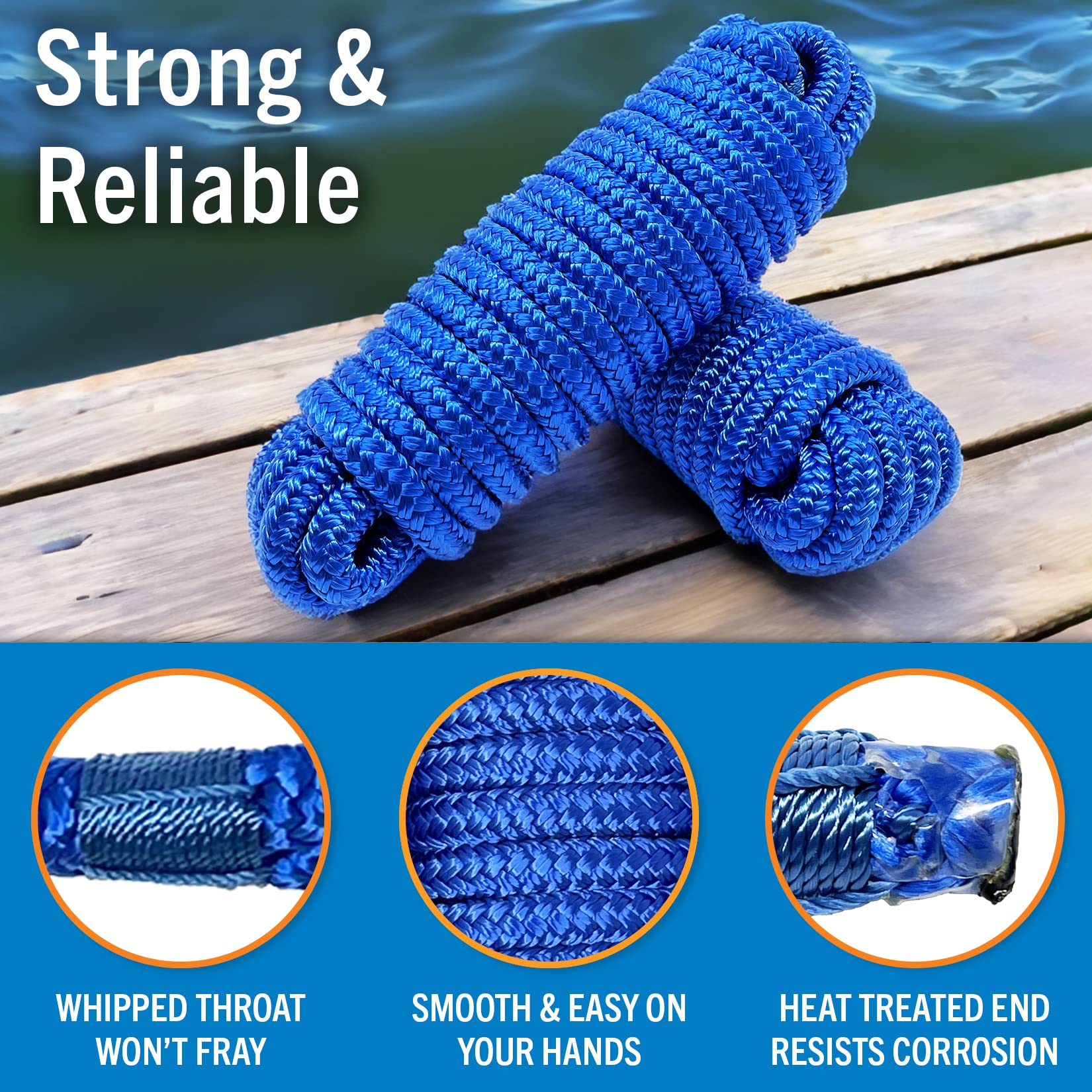 Snapklik.com : Boat Dock Lines, 1/2 Inch Braided Nylon Rope, 25 Ft ...