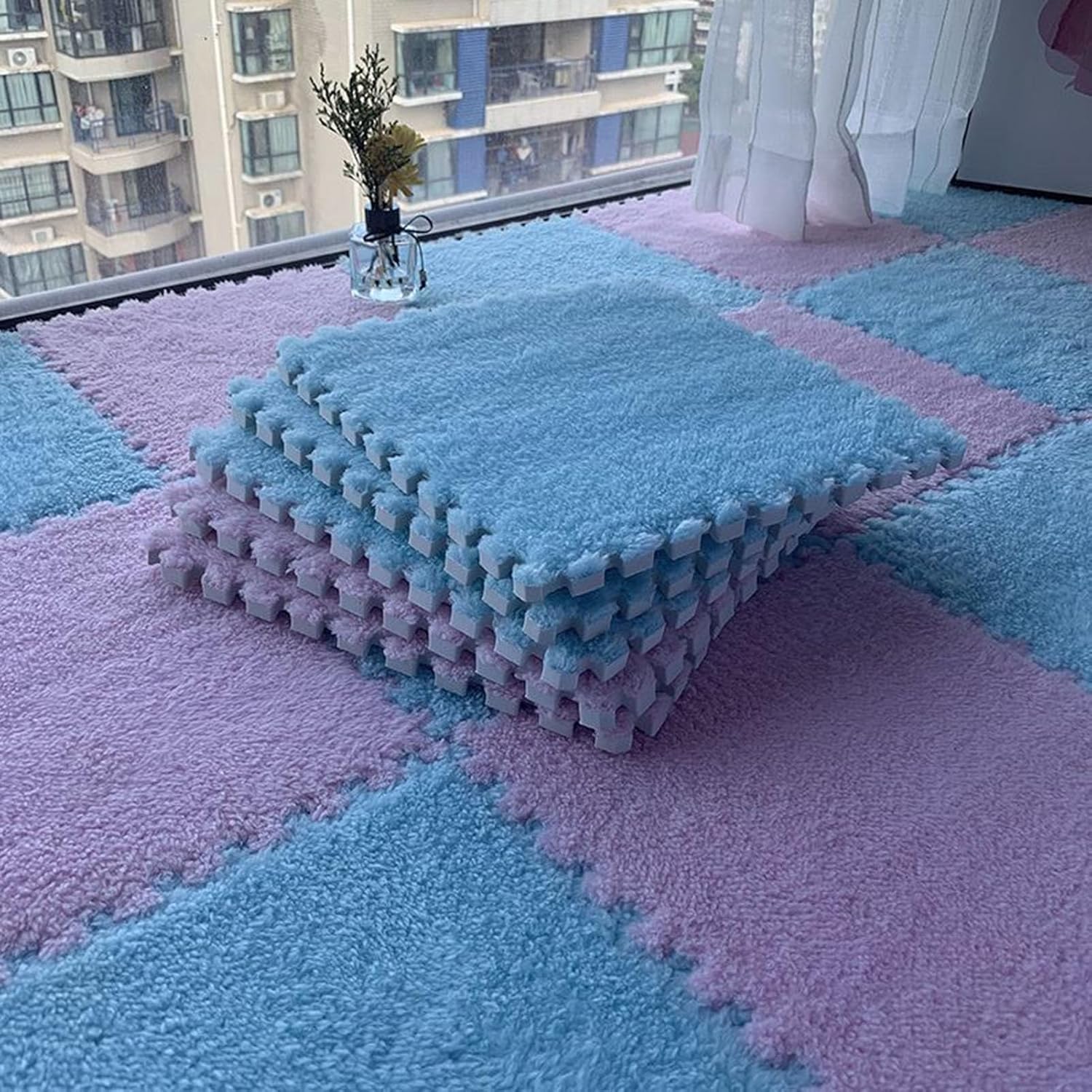 Amazon.com: 24pcs/23.25sqft Soft Plush Foam Mats Interlocking Carpet ...