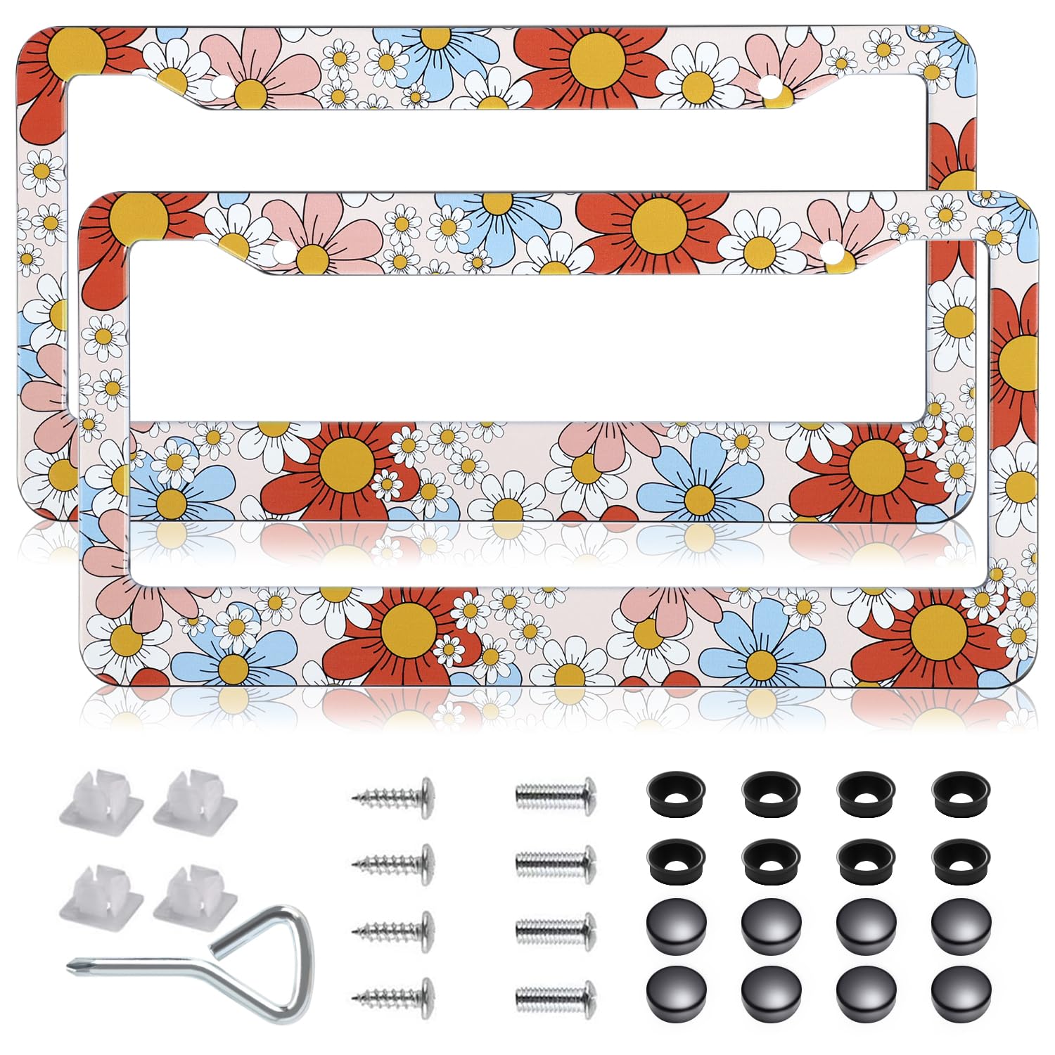 Amazon.com: 2 Pack Flower License Plate Frames- Colorful Dasiy Floral ...