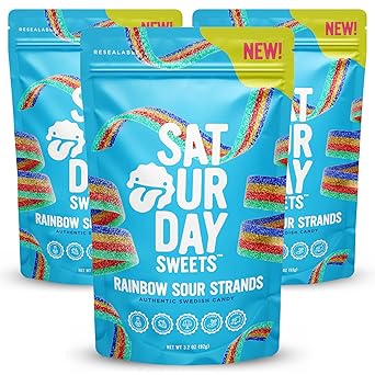 Amazon.com : Saturday Sweets Rainbow Sour Strands | Authentic Swedish ...