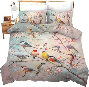 Amazon.com: nanen Bird Comforter Set Birds in The Tree Decor Bird Queen ...