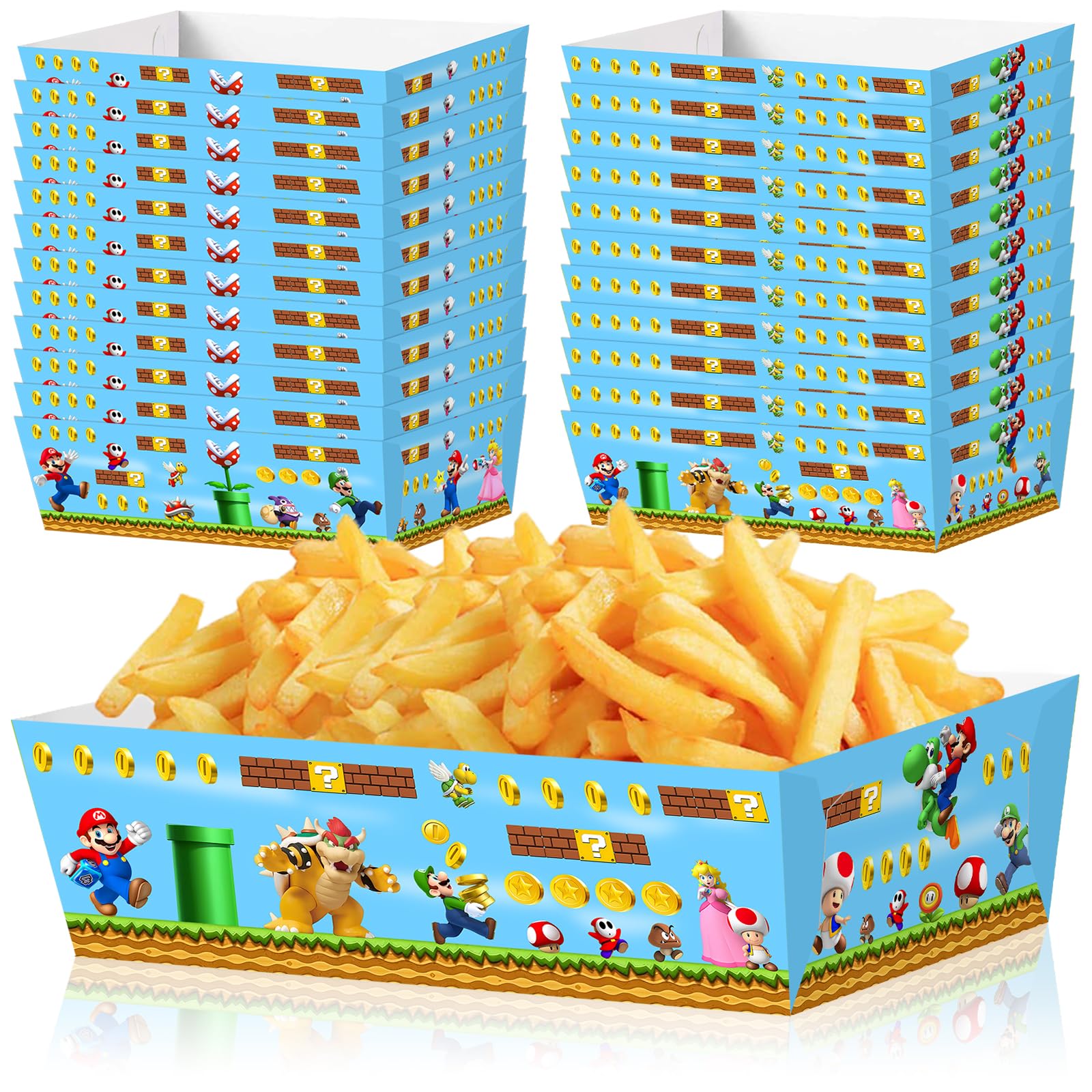 Amazon.com: 30 PCS Mario Paper Food Boats, Mario Theme Paper Food Trays ...