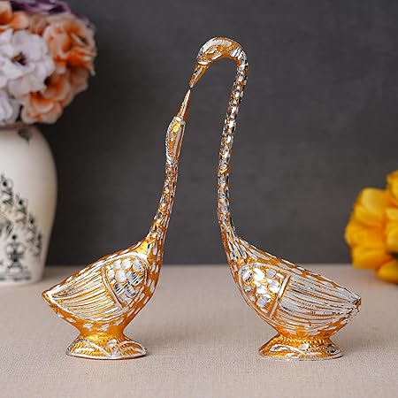 Buy WebelKart Pair of Kissing Duck Showpiece - 29 cm (Aluminium, Golden ...