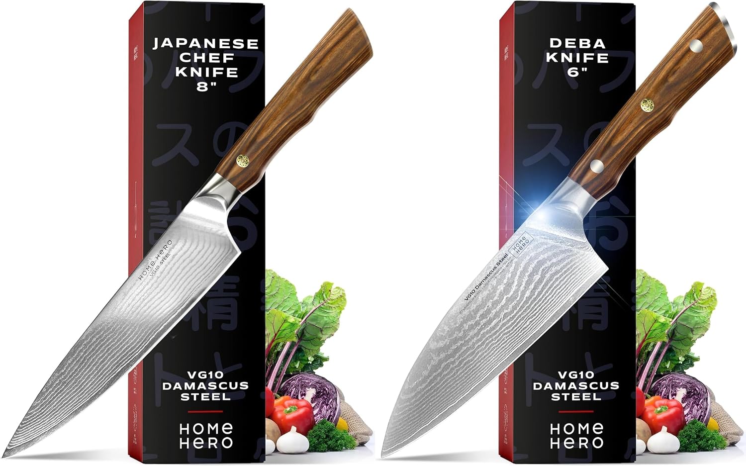 Amazon.com: Home Hero 2 Pcs Chef Knife + 2 Pcs Deba Knife: Home & Kitchen