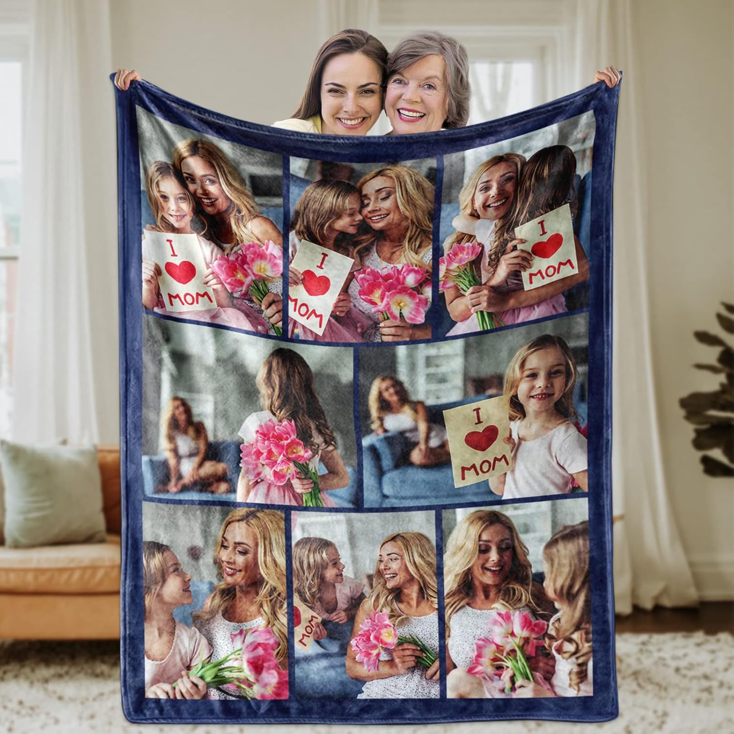 Yoke Style Custom Photo Blankets for Mom, Mothers Day Customized Throw ...
