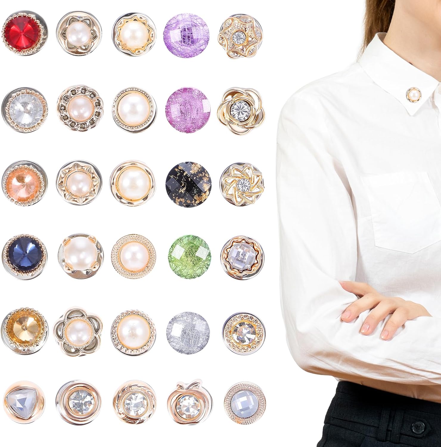 Amazon.com: 30 Pcs Invisible No Sew Buttons Reusable Pearl Brooch ...