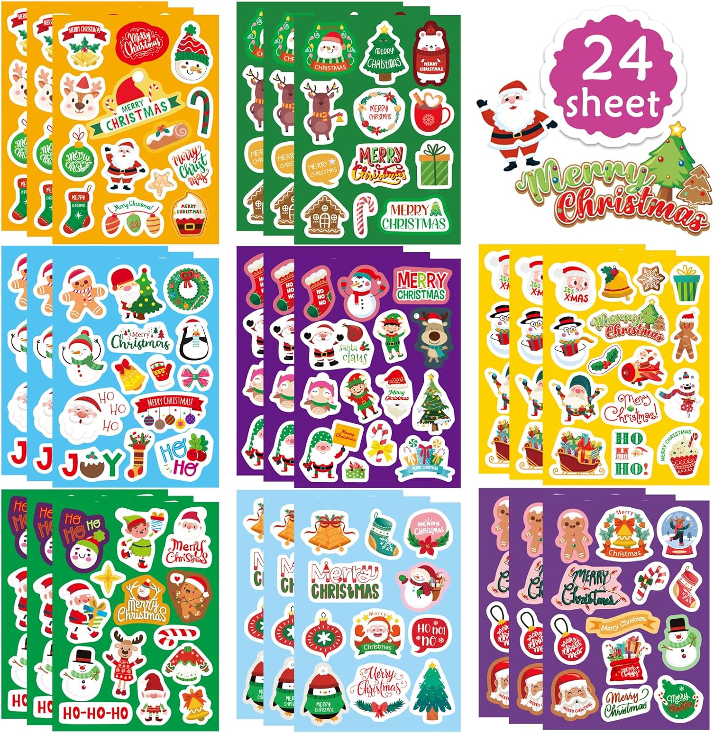 Amazon.com: 24 Sheets Christmas Stickers for Kids Christmas Party ...