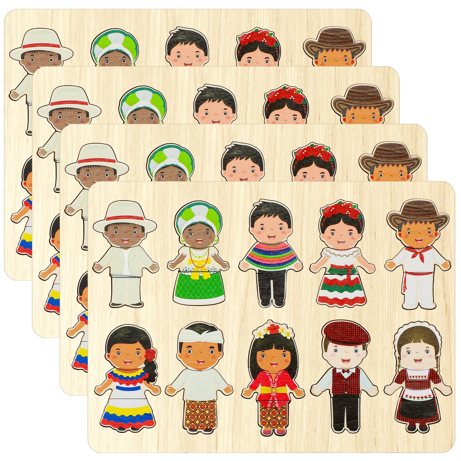 Snapklik.com : 4 Set Wooden Multicultural Puzzles