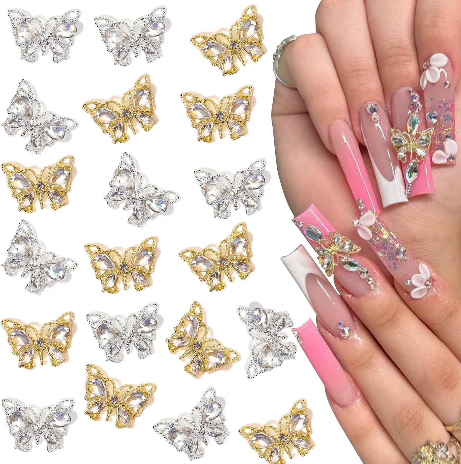 Amazon.com : 20Pcs Butterfly Nail Charms 3D Luxury Butterfly Nail Gems ...