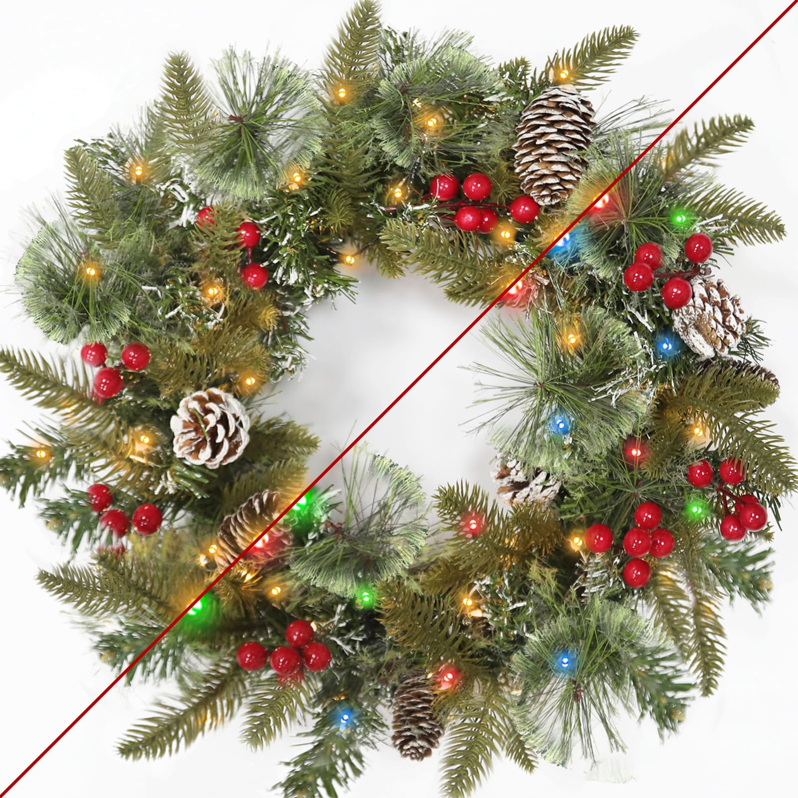 Amazon.com: Pre-Lit Artificial Christmas Wreath for Front Door with ...