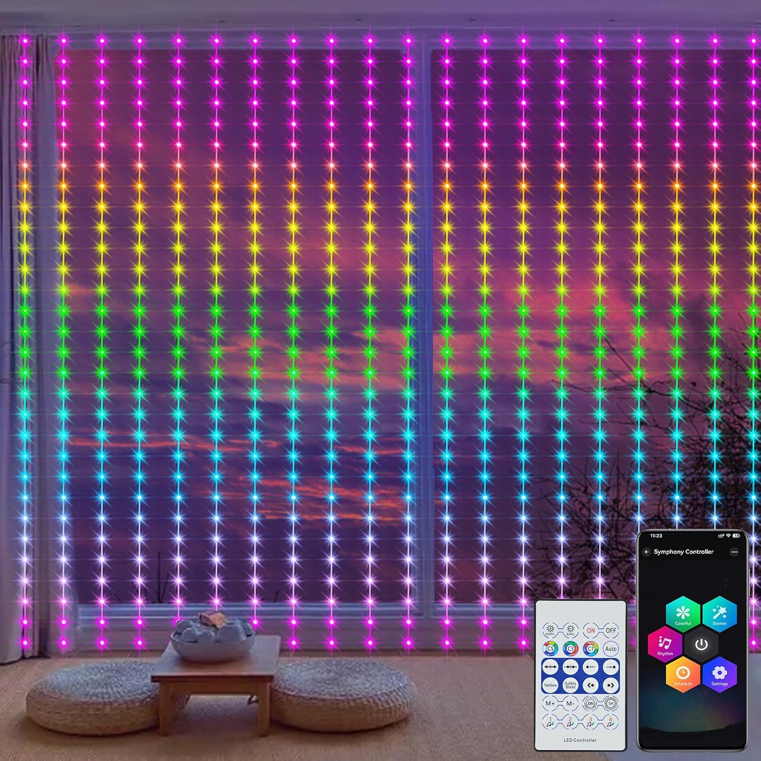 ZAIYW 600 LED Smart Curtain Lights RGB 5050 Built in Chip, 20x10Ft ...
