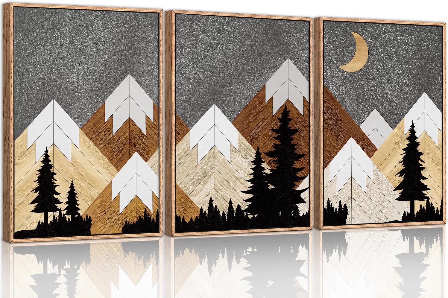 Amazon.com: CHDITB Mountain Framed Canvas Wall Art Set, Country Wood Style Wall Decor, Rustic ...