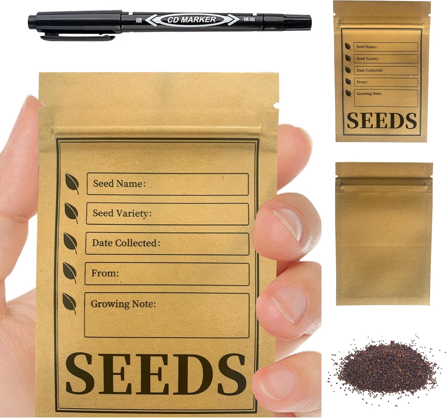 Amazon.com : 100 Pack Resealable Seed Envelopes, Small Envelopes 3.14 x ...