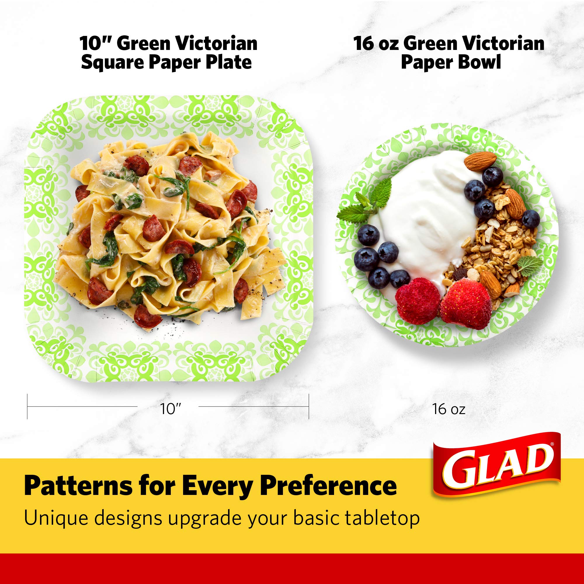 Snapklik.com : Glad Round Disposable Paper Bowls, Green Victorian Design