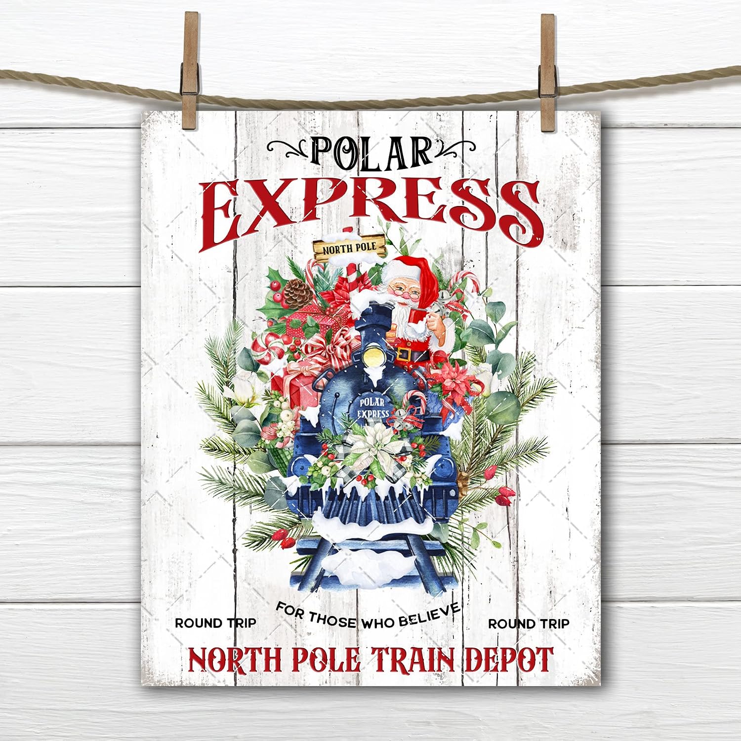 Amazon.com: Tin Signs Retro Santa Polar Express Xmas Gifts Art Santa ...
