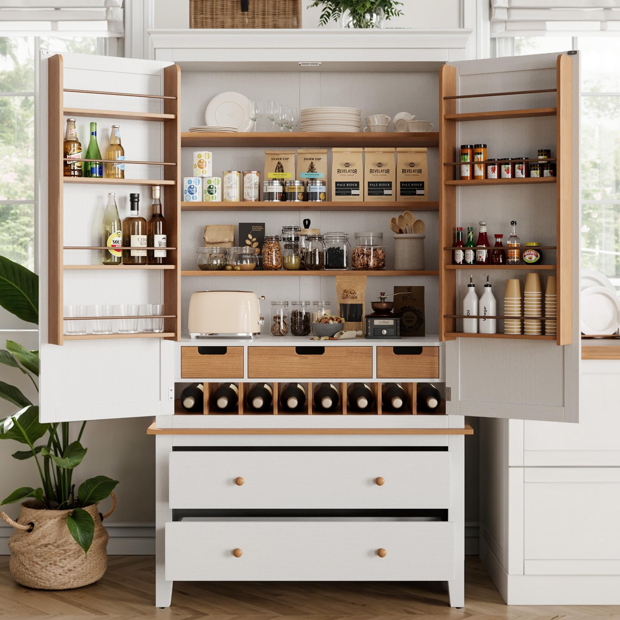 Amazon.com: RoyalCraft 70'' Tall Kitchen Pantry Cabinet, Wood Cupboard ...