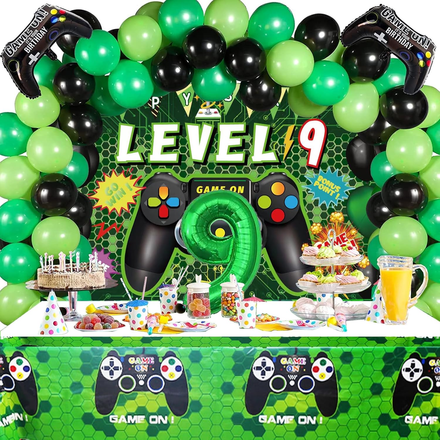 Amazon.com: Vlipoeasn 90PCS 9th Birthday Video Game Party Decorations ...