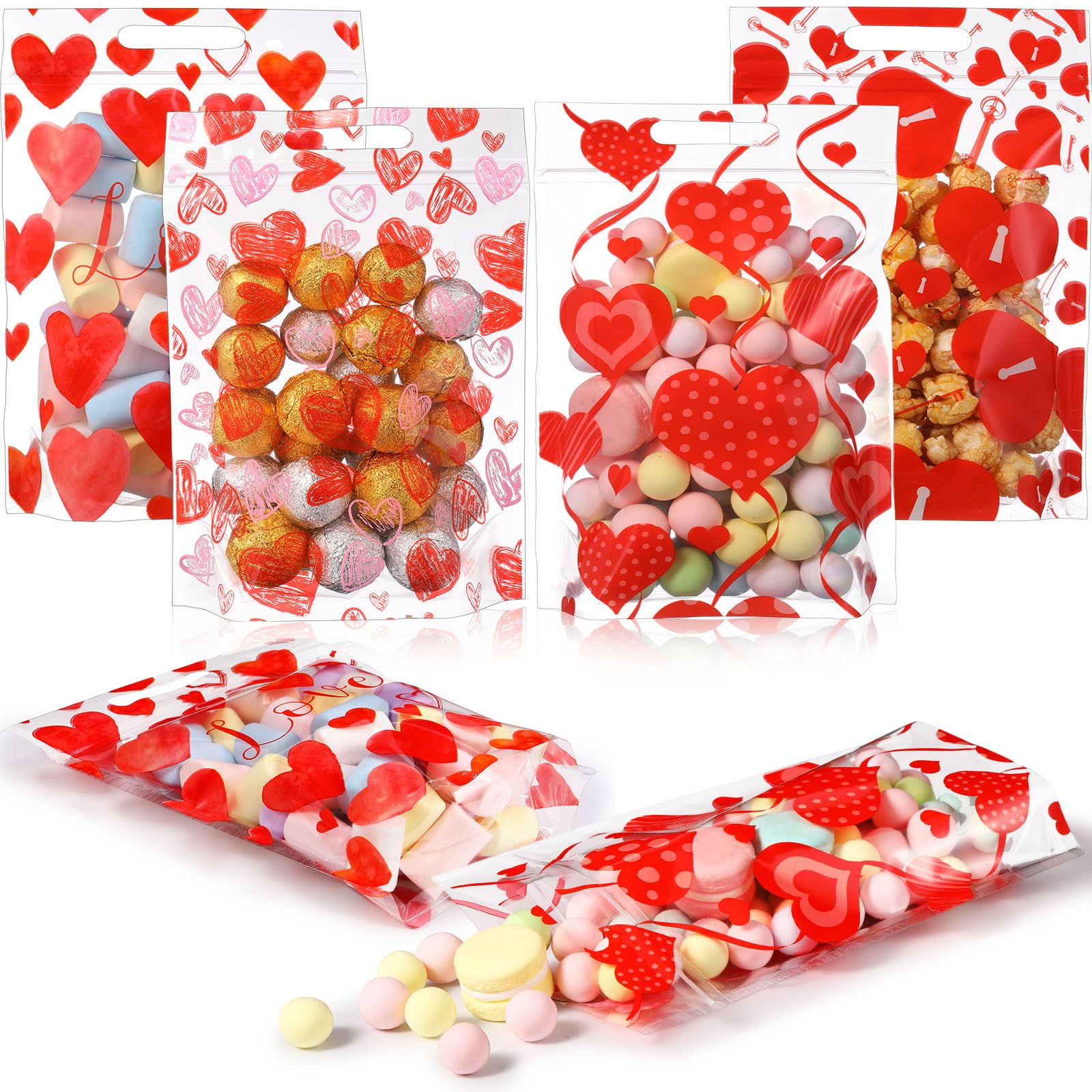 Amazon.com: Gilprop 60 Pcs Valentines Day Treat Bags Plastic Valentines ...