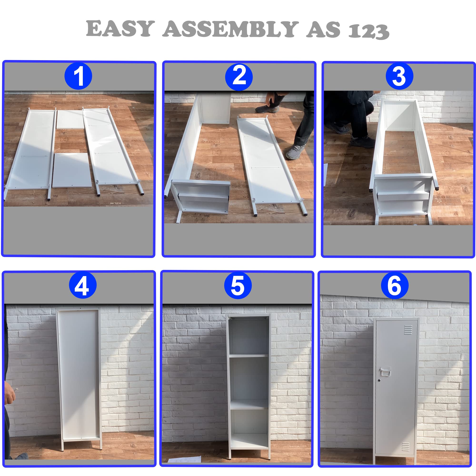 MIOCASA Metal Locker Storage Cabinets with Doors and Shelves Lockable 3 ...