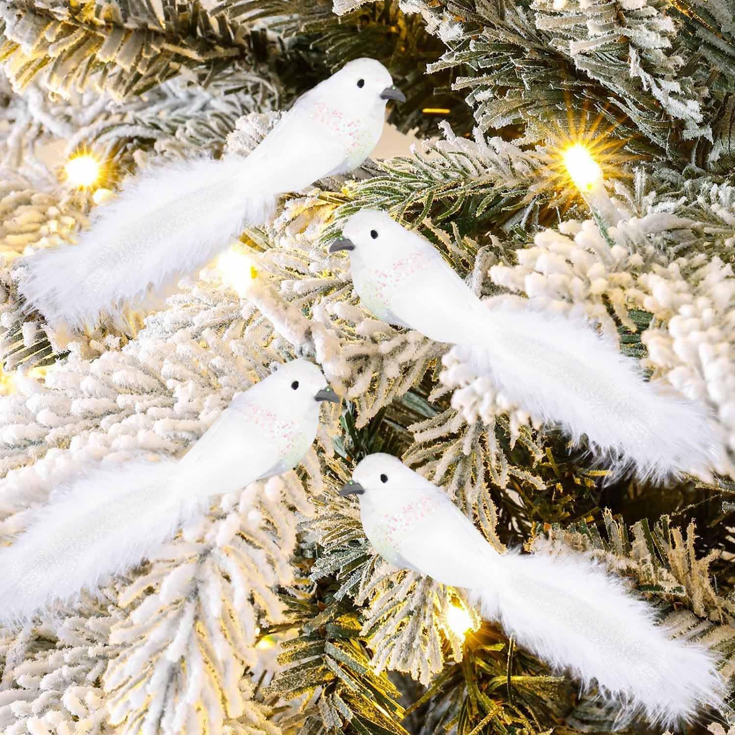 Amazon.com: UWIOFF 12Pcs Glitter White Dove Bird Clip On Christmas Tree ...