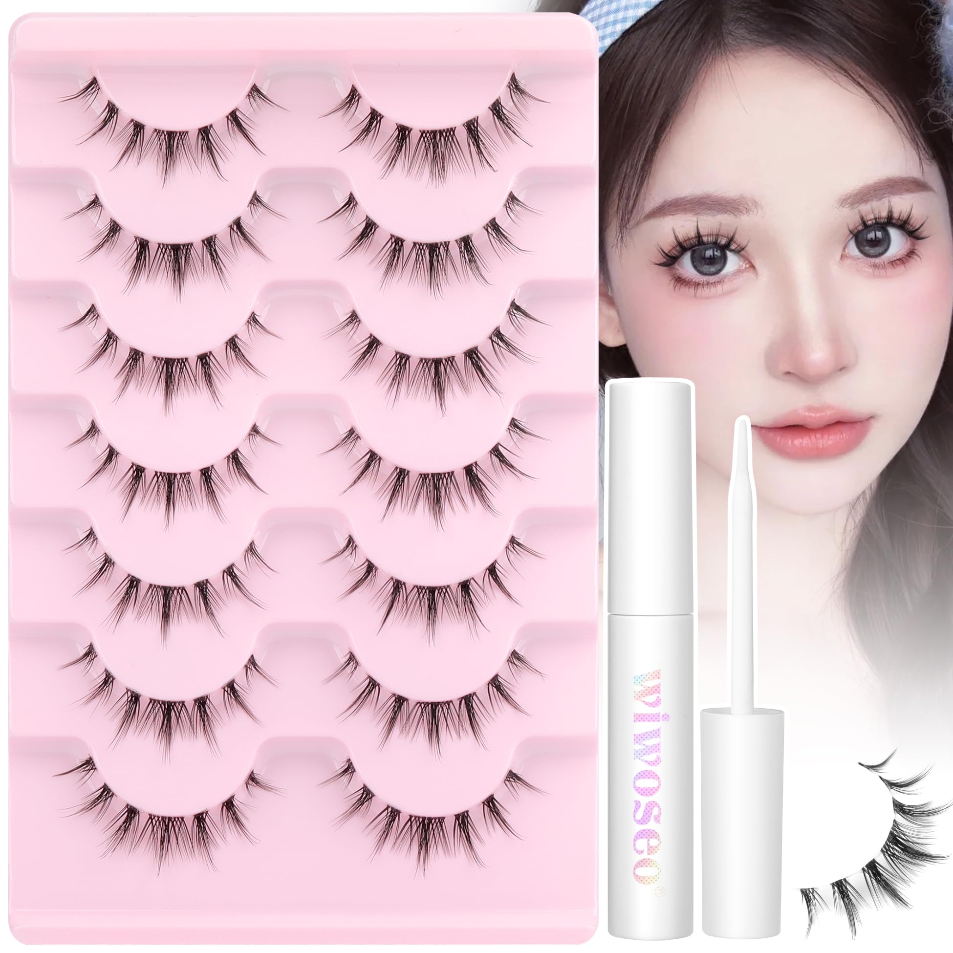 Amazon.com: wiwoseo Manga Lashes with Glue Anime Lashes Natural Look ...