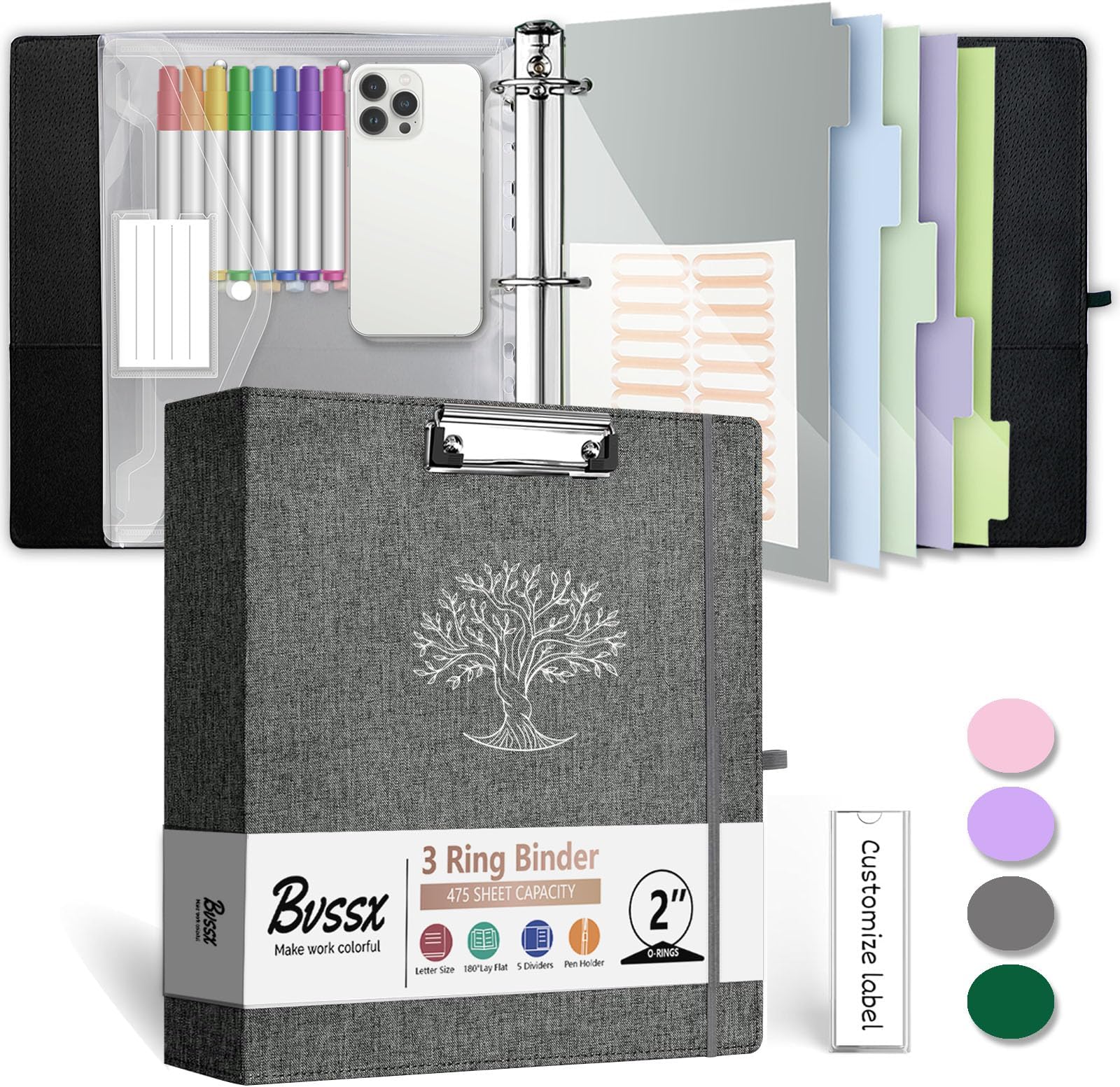 Amazon.com : BVSSX 3 Ring Binder, 2 Inch Three Ring Linen Leather ...