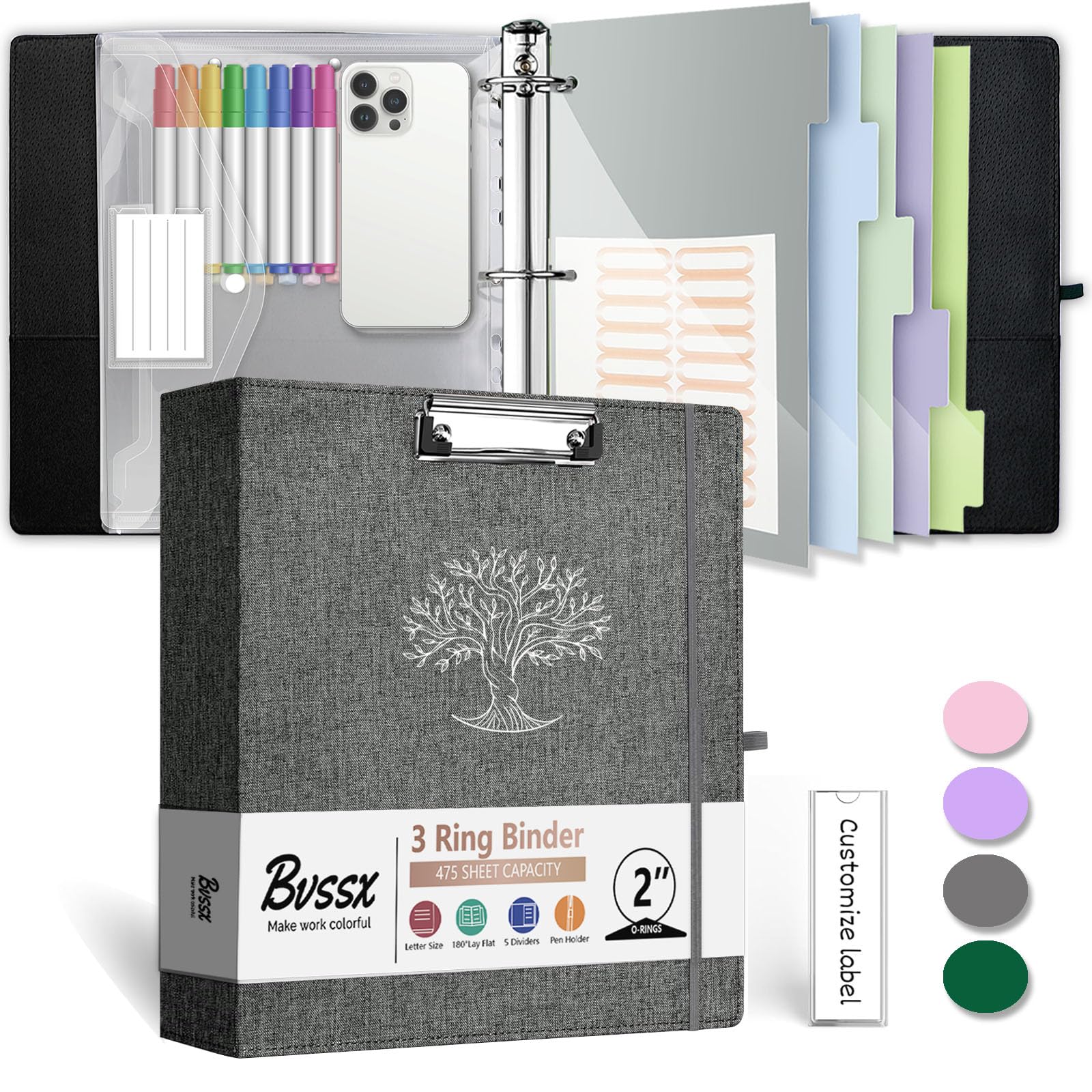 Amazon.com : BVSSX 3 Ring Binder, 2 Inch Three Ring Linen Leather ...