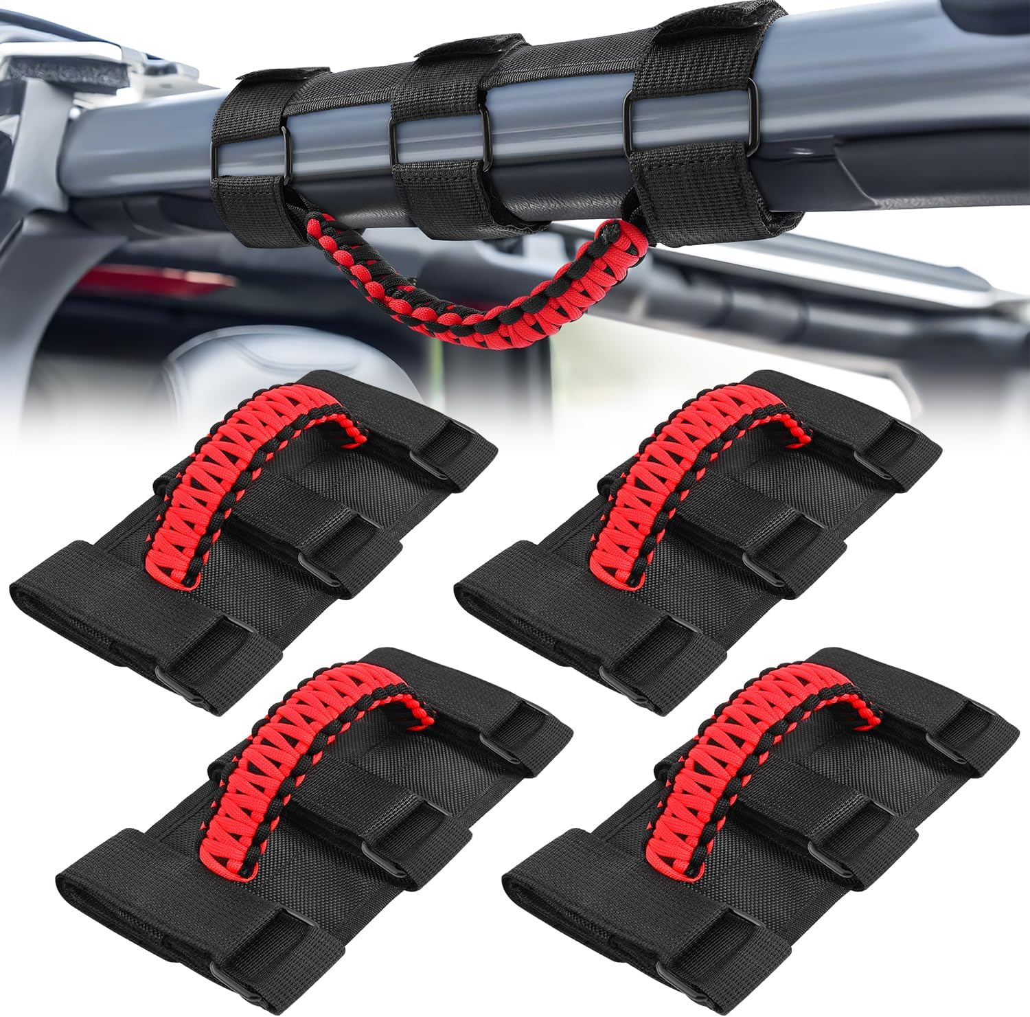 Amazon.com: Nilight Grab Handles 4PCS Black Red Universal 2”- 4” Roll ...