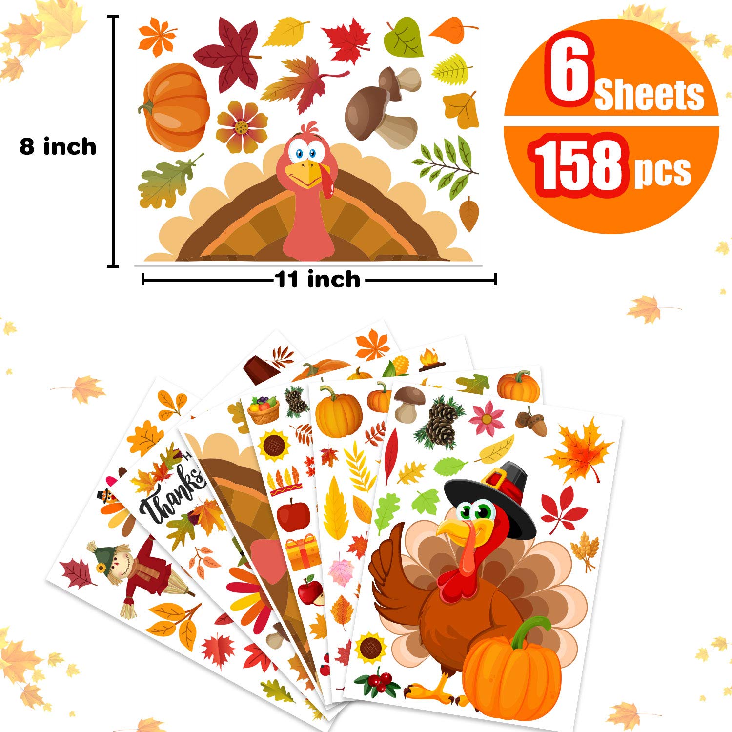 Snapklik.com : Fall Window Clings 158PCS Thanksgiving Window Clings For ...