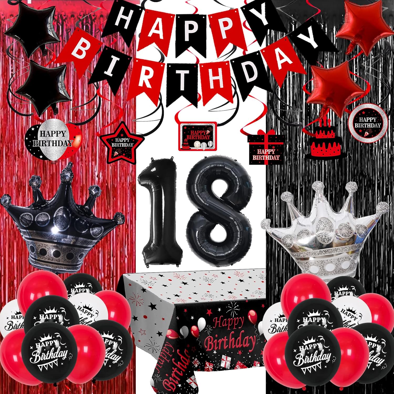 Amazon.com: 18th Birthday Decorations for Boys Girls Red Black, Happy ...