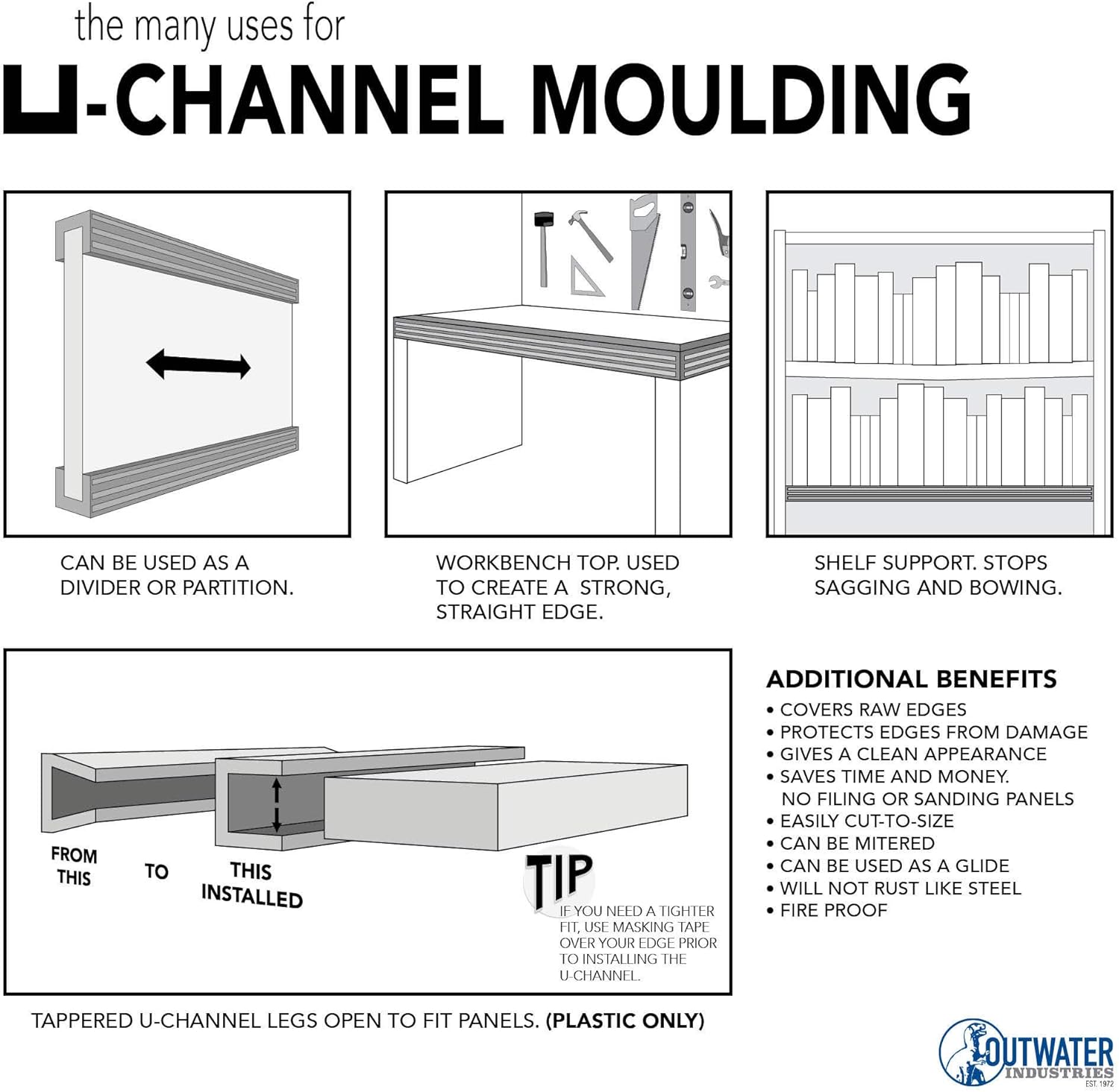 Buy Outwater Plastics 585-BK Black 5/8 Inch Styrene Plastic U Channel C ...