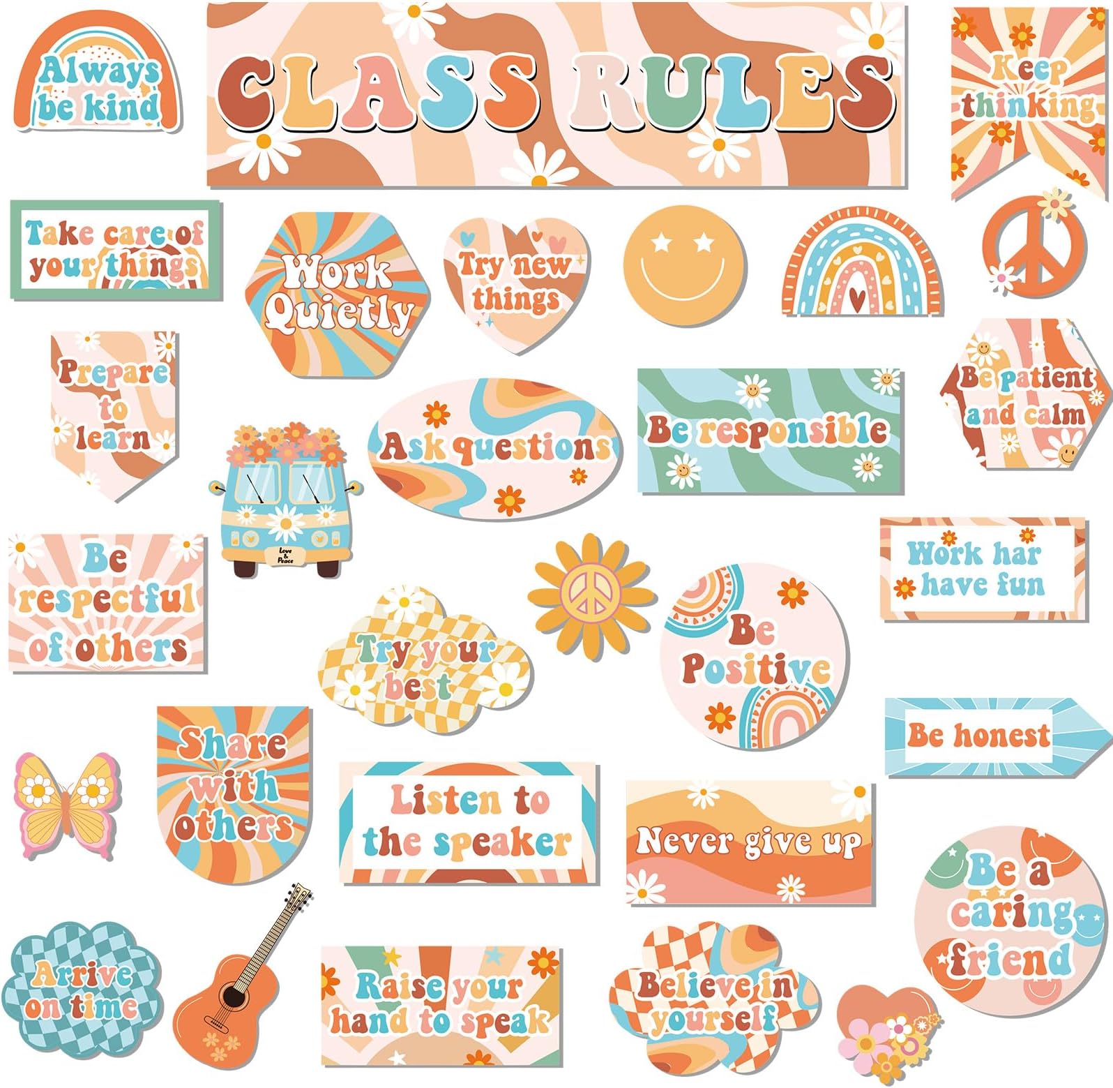 Amazon.com : Class Rules Bulletin Board Decorations Groovy Classroom ...