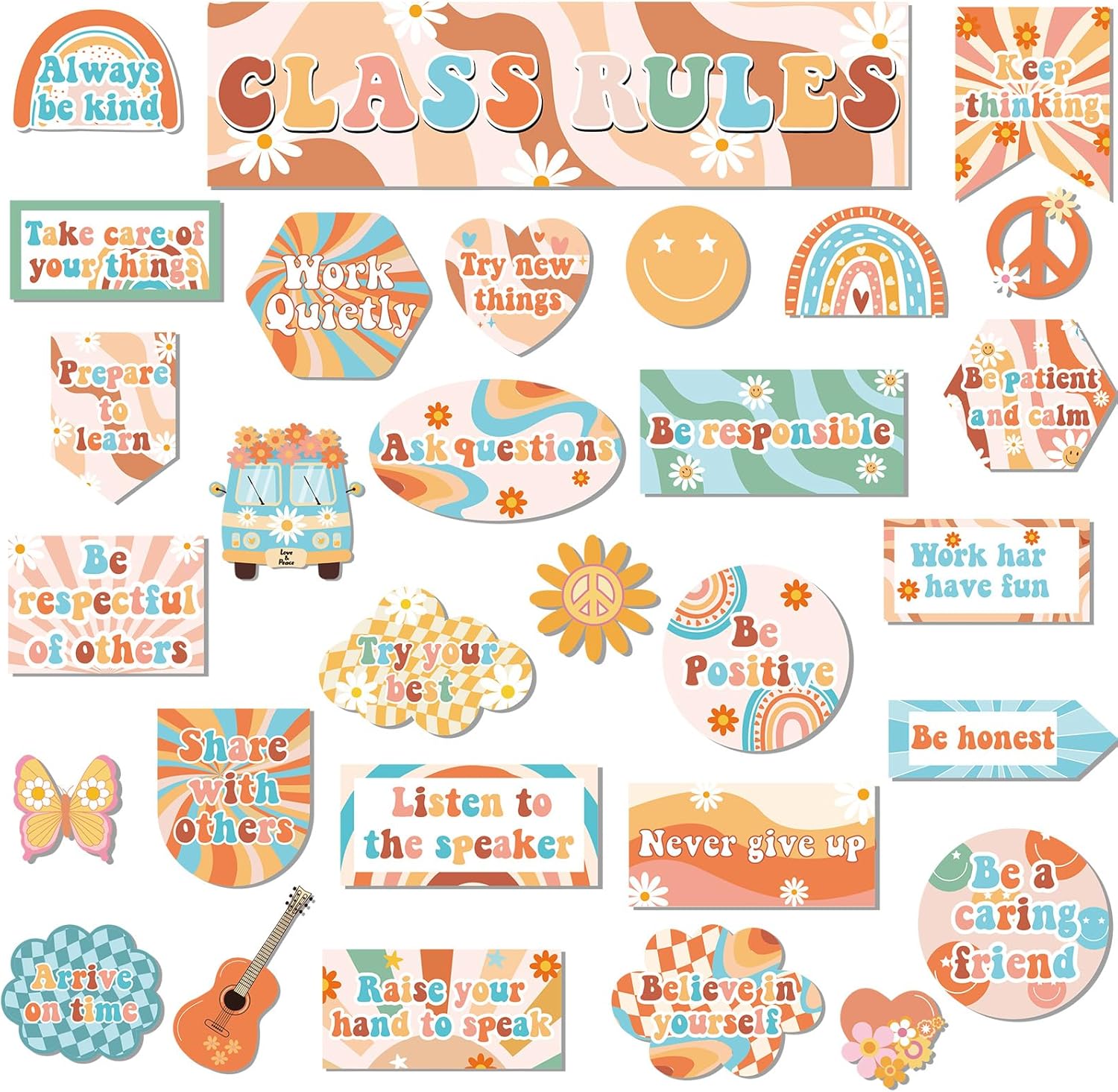 Amazon.com : Class Rules Bulletin Board Decorations Groovy Classroom ...