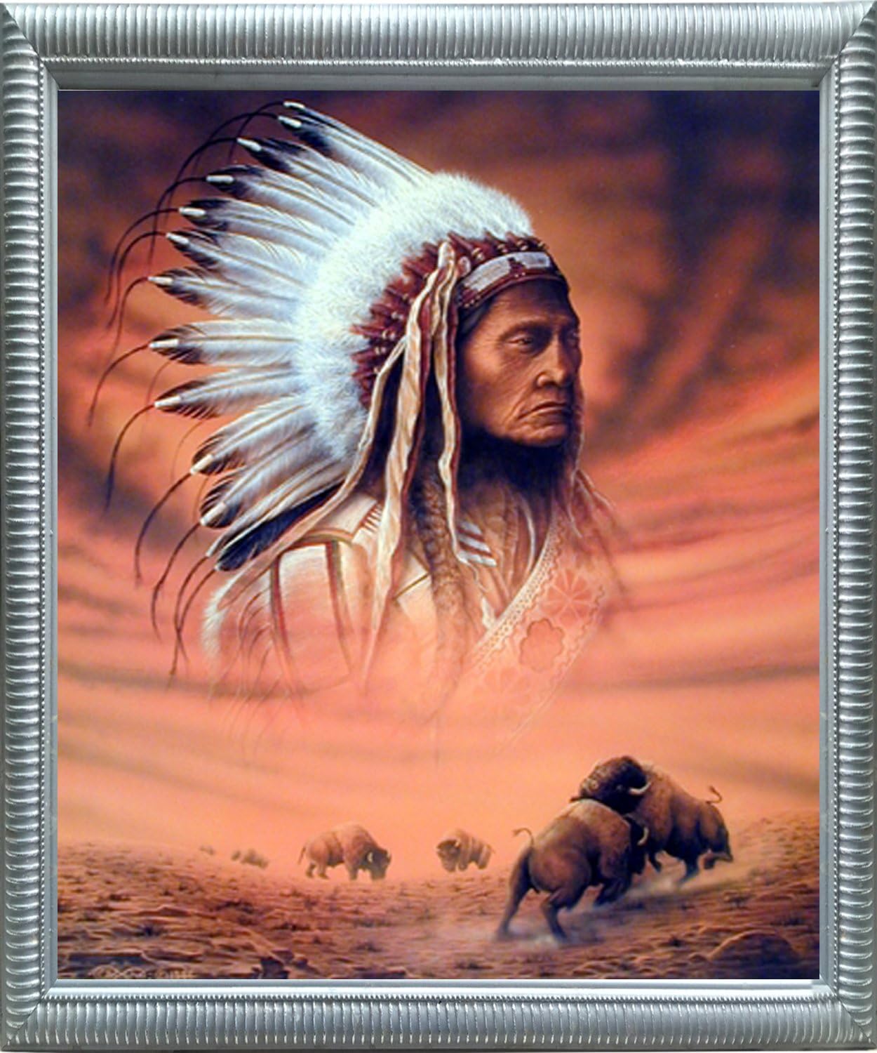 Amazon.com: Native American Poster - Indian Chief and Fighting Buffalo ...