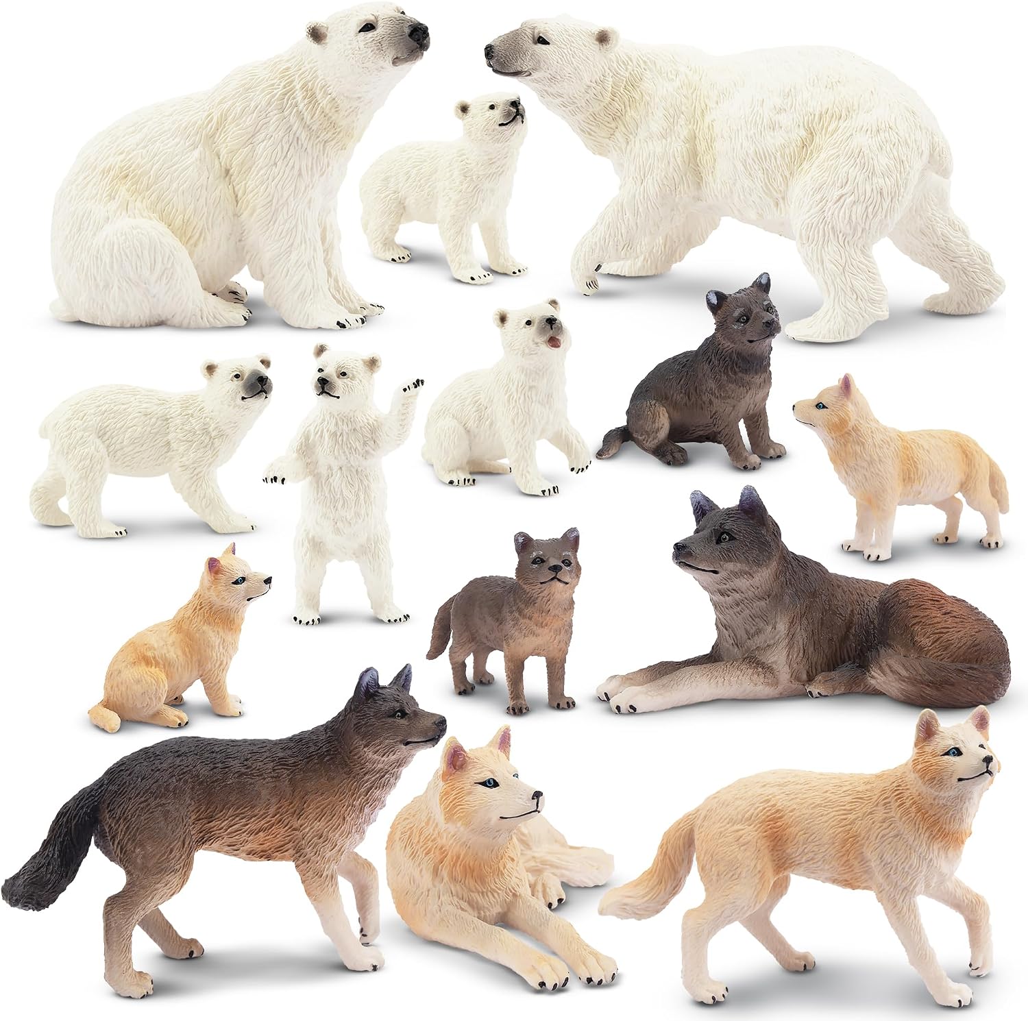 Amazon.com: Toymany 14PCS Polar Bear Figurines and Wolf Figures ...