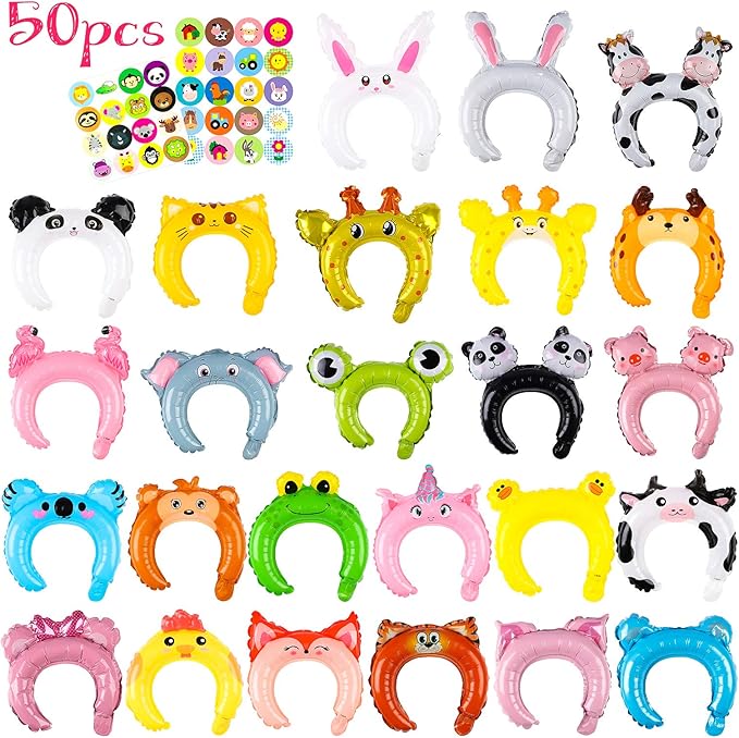 Amazon.com: MALLMALL6 50p Zoo Animal Inflatable Headbands Wildlife ...