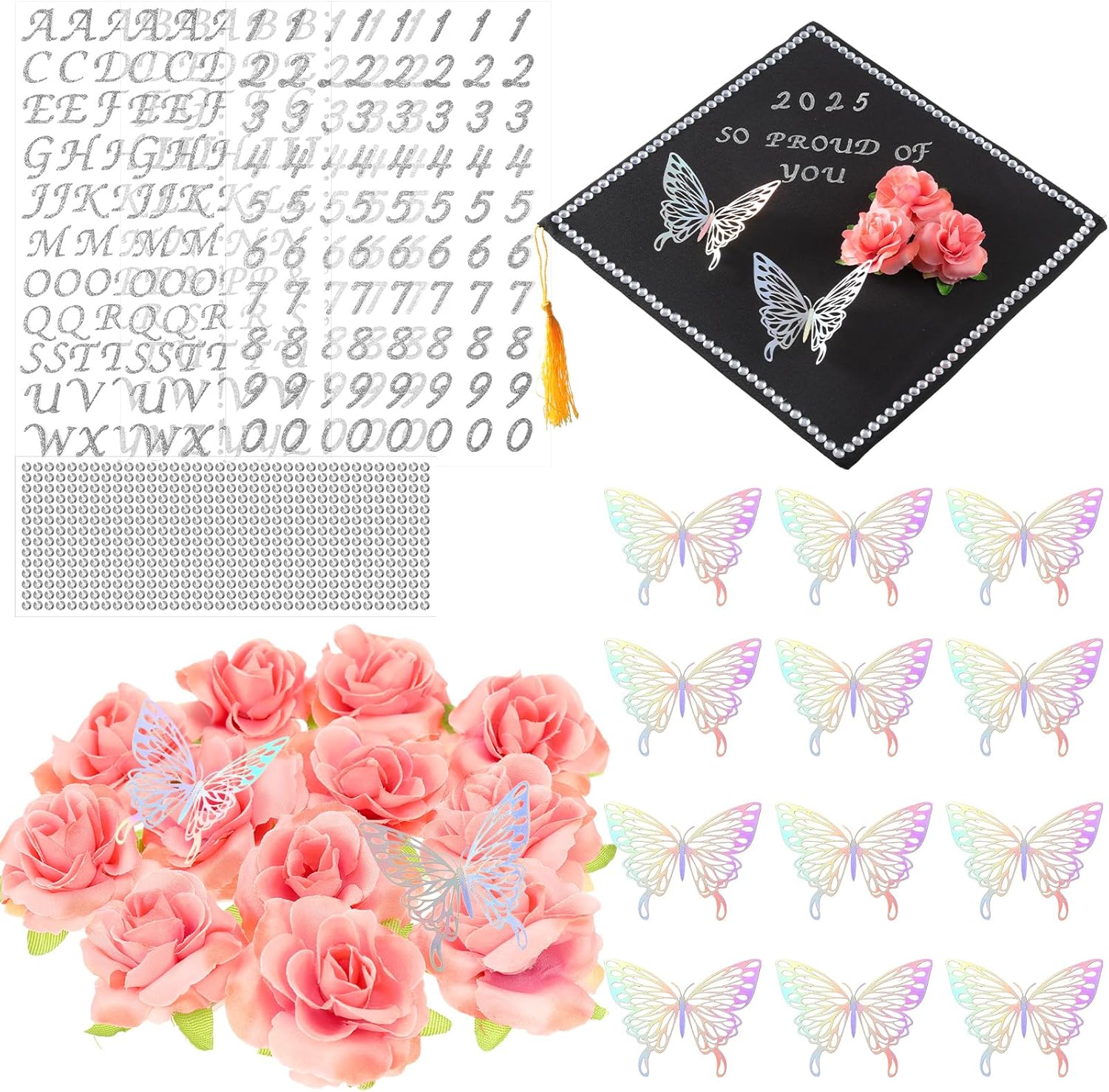 Amazon.com: TaoBary 53 Pcs Graduation Cap Decorations Set, Adhesive ...