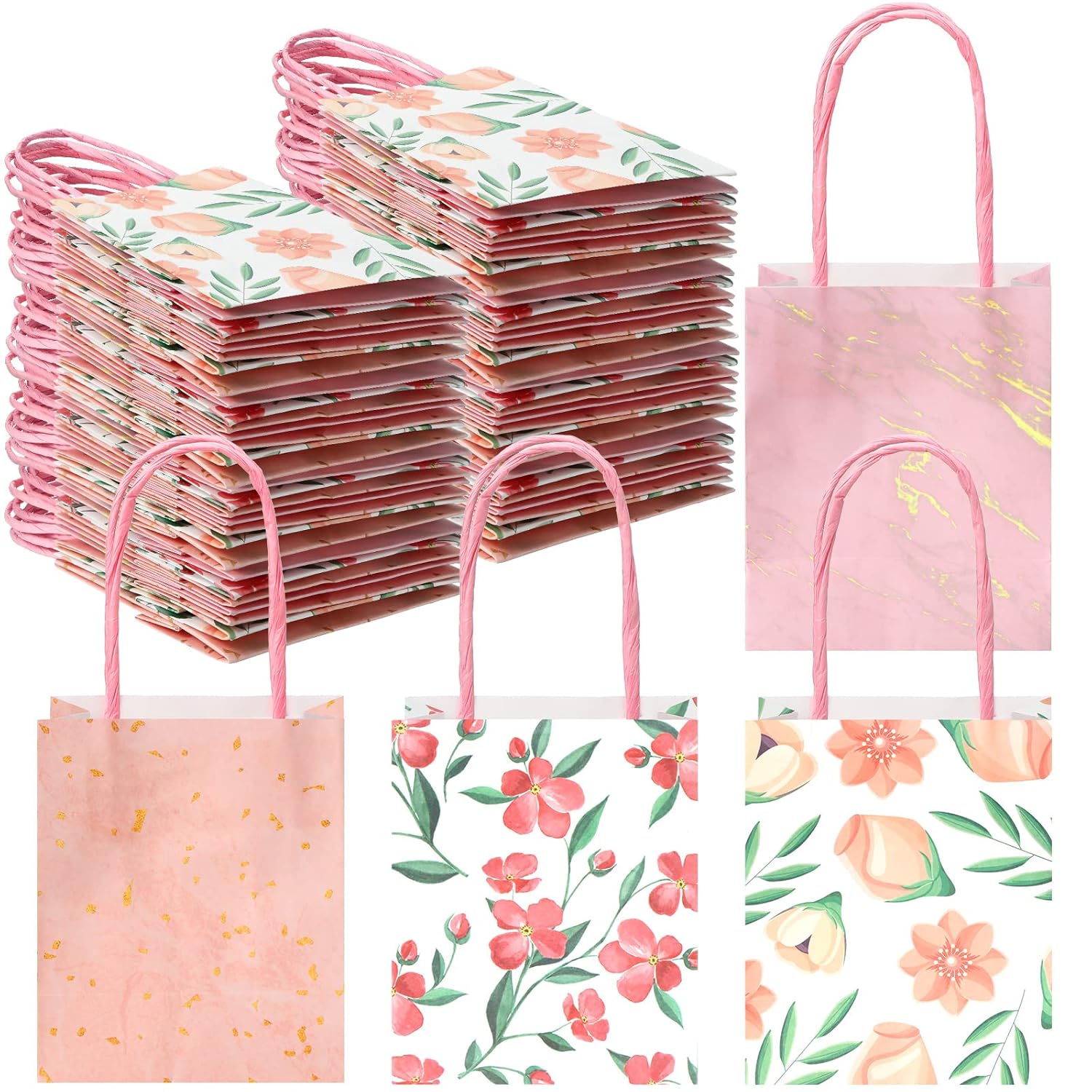 Teling 24 Pcs Mini Gift Bags with Handles Floral Small Gift Bags Tea ...
