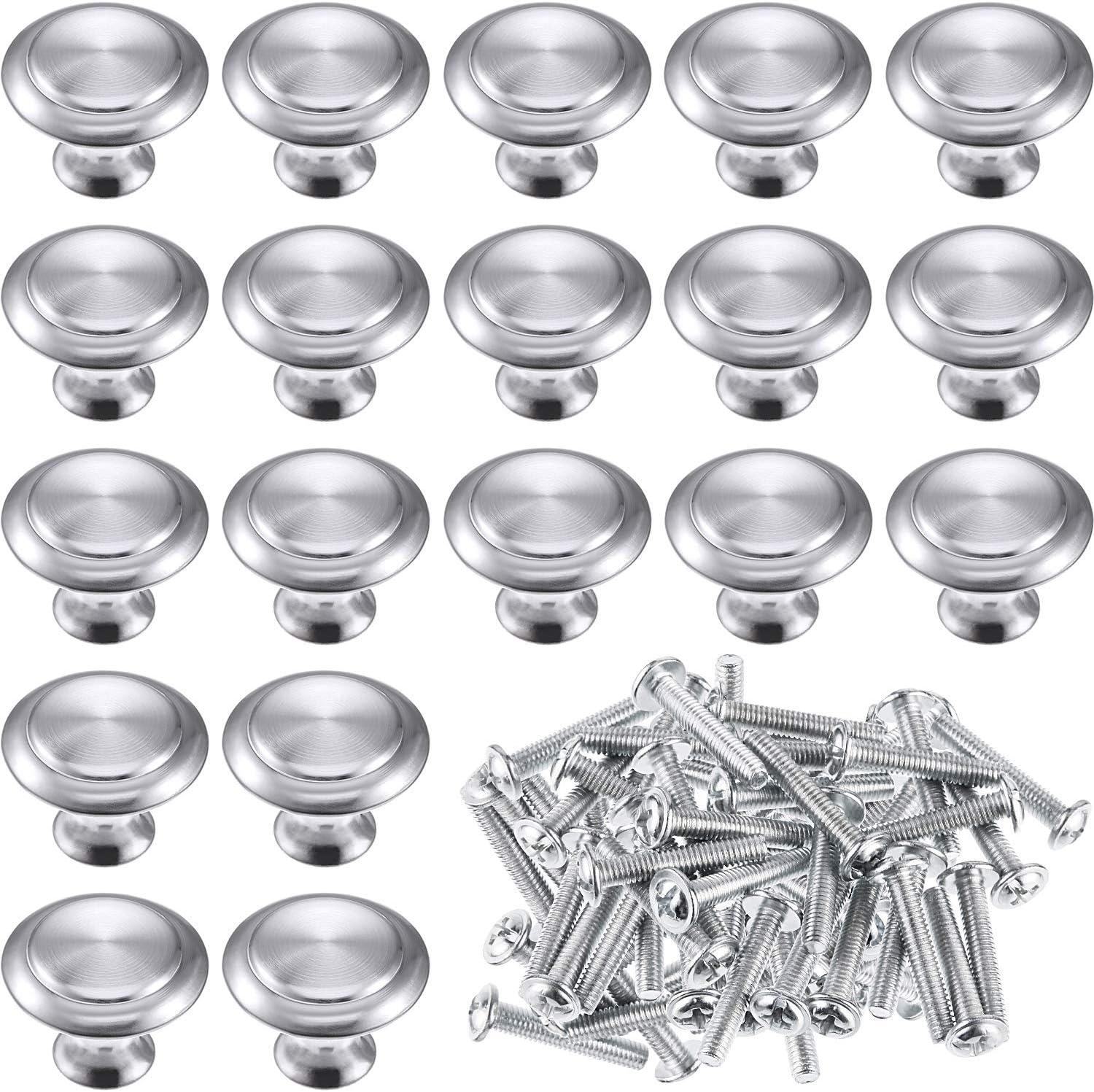 Bememo 24 Pack Silver Cabinet Knobs Kitchen Round Drawer Dresser ...