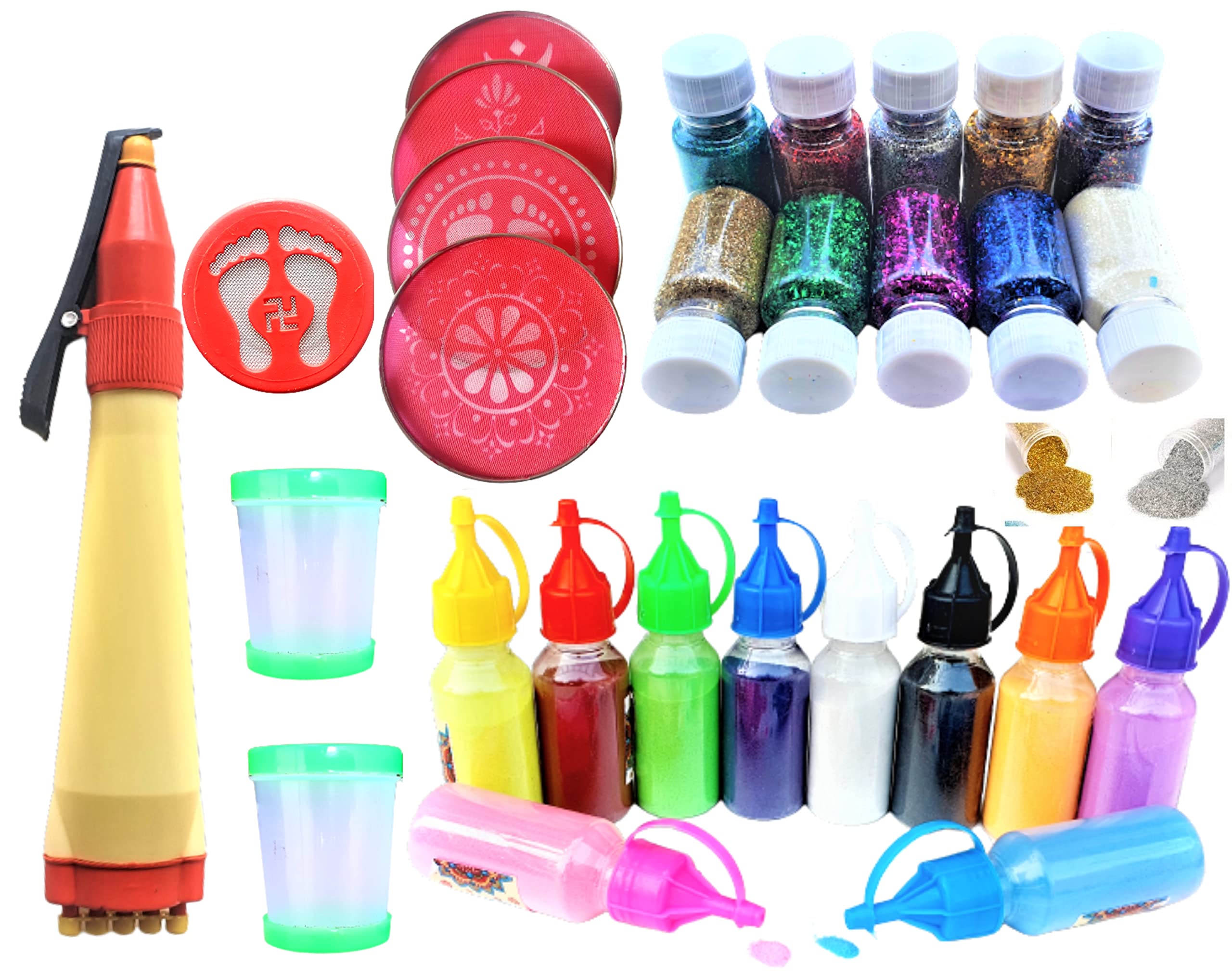 Artonezt Rangoli Making Tool Kit: 10 Rangoli Kolam Squeeze Color Powder ...